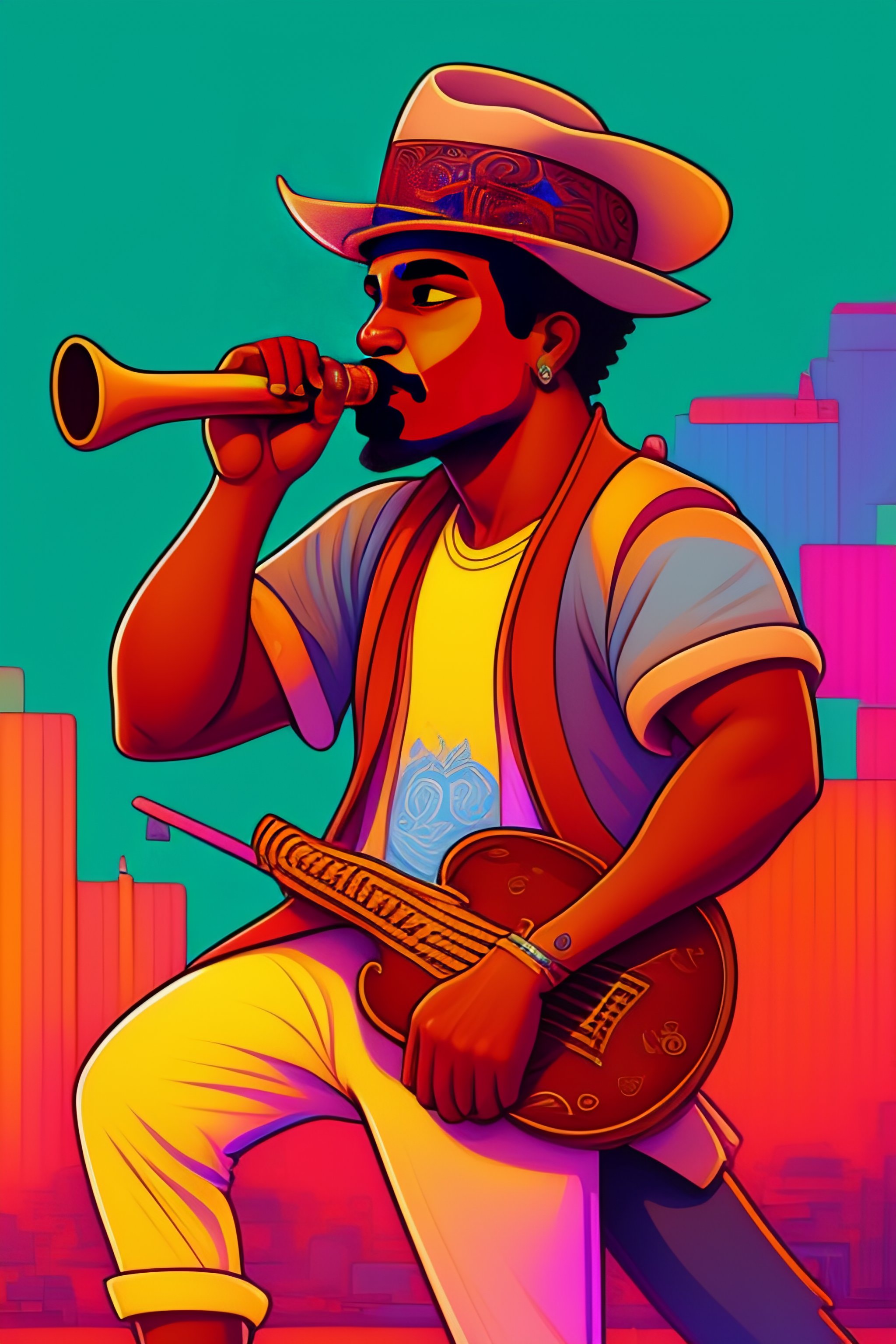 Lexica - A study of cell shaded cartoon of a man playing conga, a cuban ...