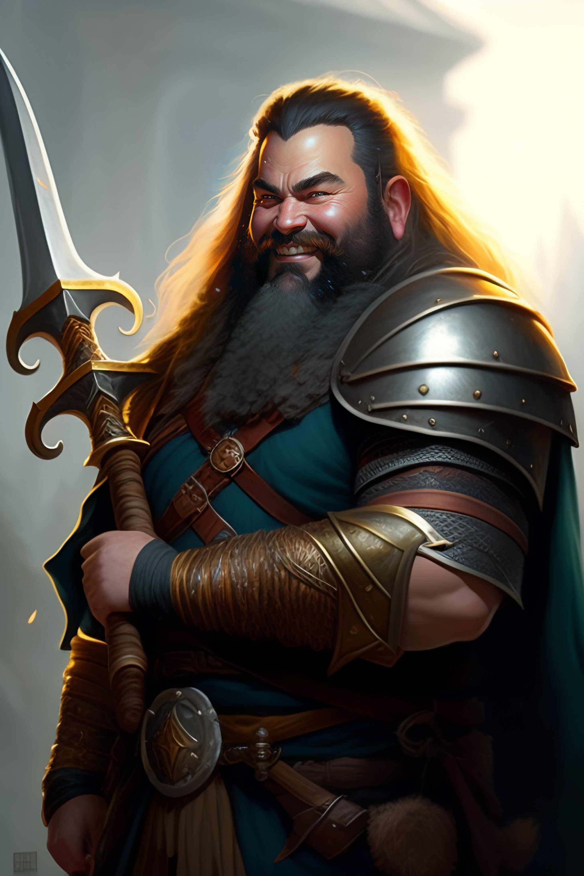 Lexica - Portrait of a happy dwarf paladin with orcish axe and rusty ...