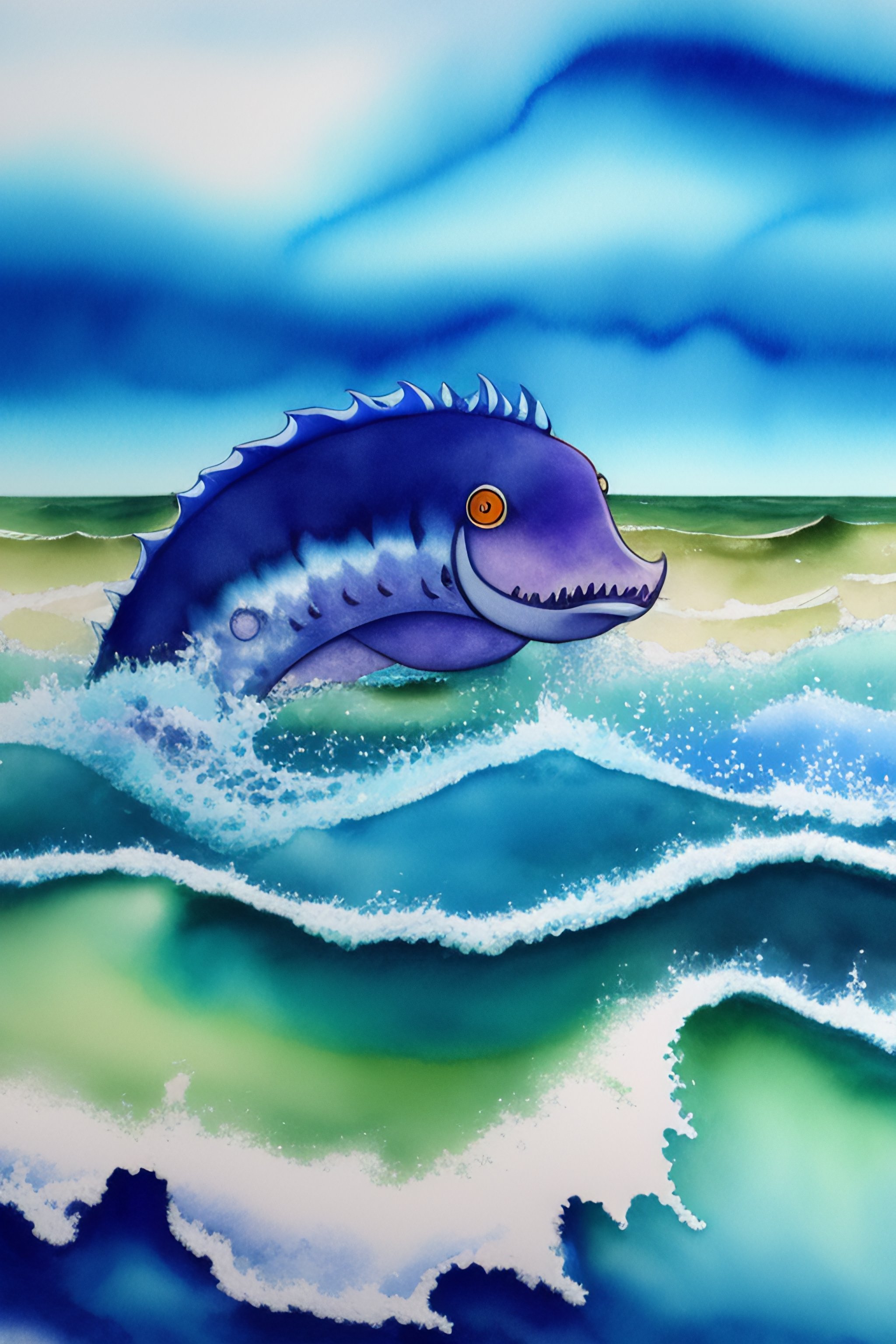 Lexica - Icelandic sea monster in water color and pencil