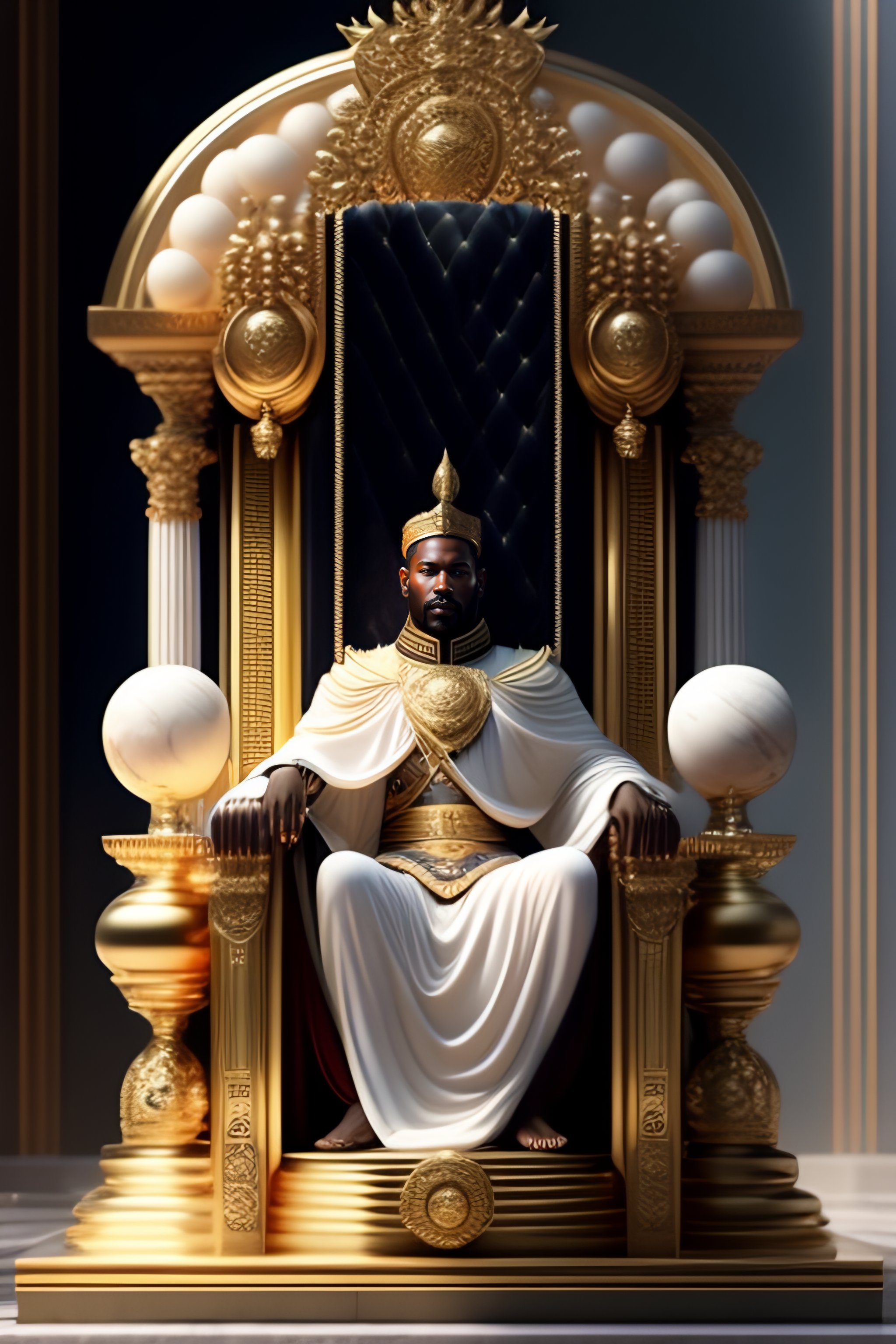 Lexica - Emperor sit in a marble throne decorated with ram heads Art by ...