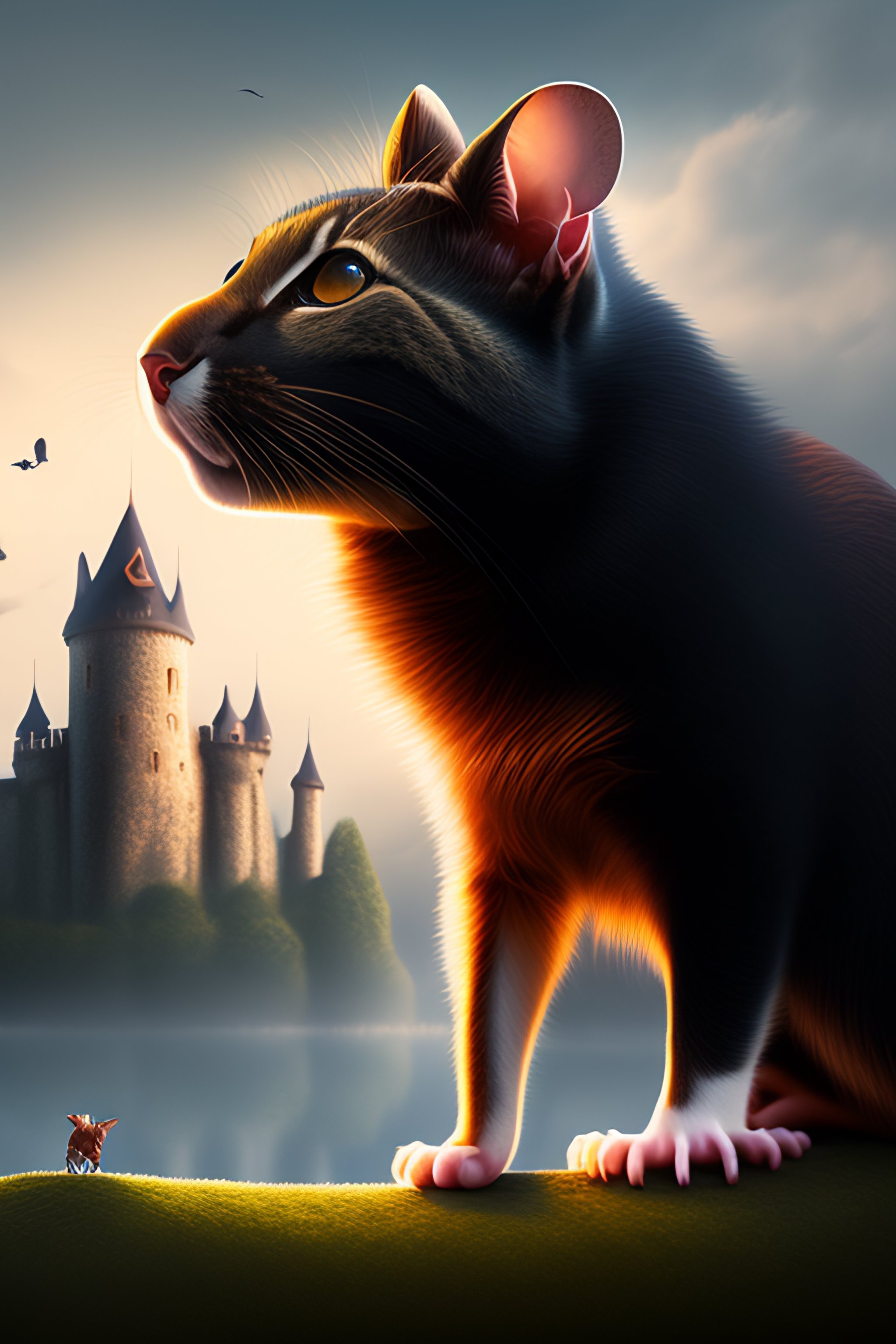 Lexica - A man riding a scary rat in front of a dark and foreboding ...