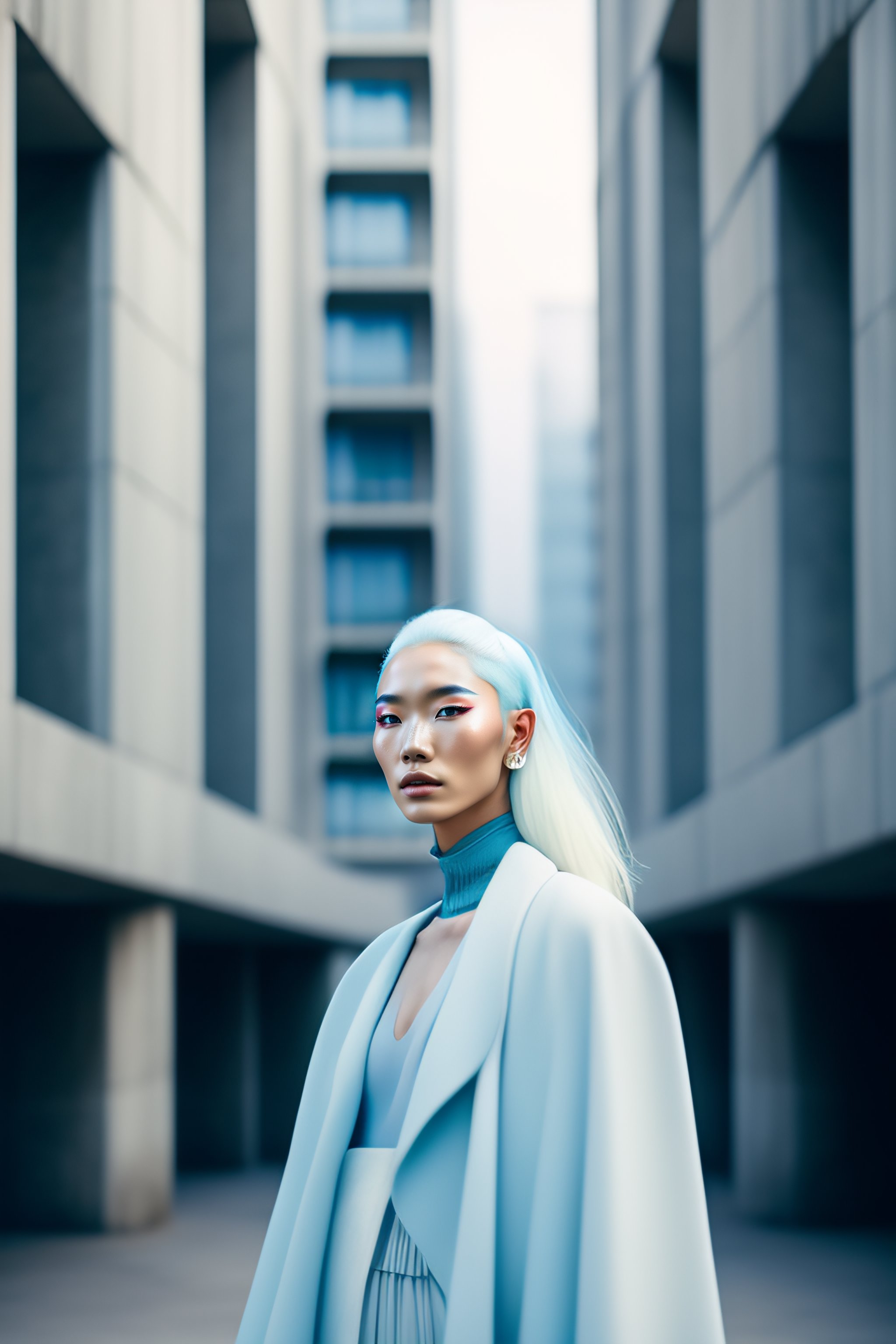 Lexica - Back view, portrait of haute couture beautiful albino asian ...