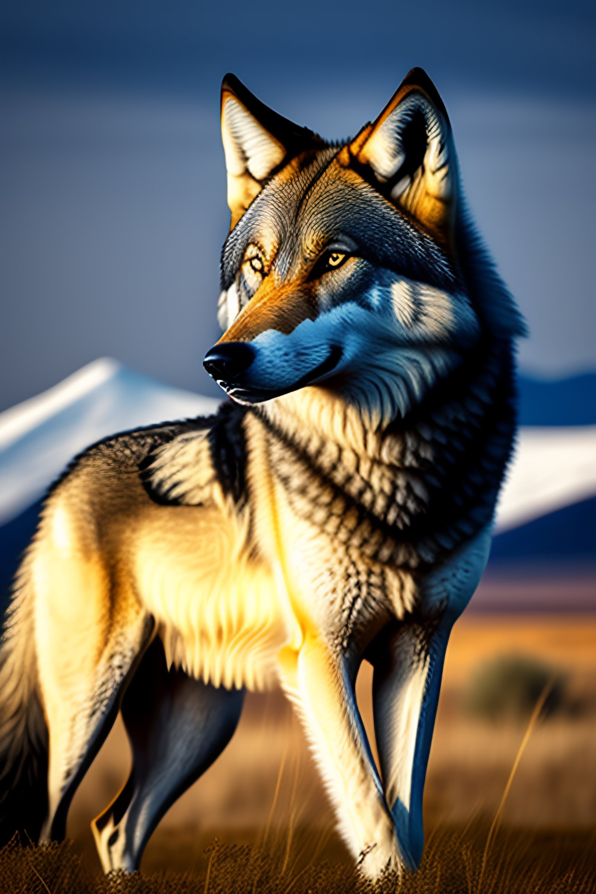 Lexica - The image shows a large, gray wolf with piercing, yellow eyes ...