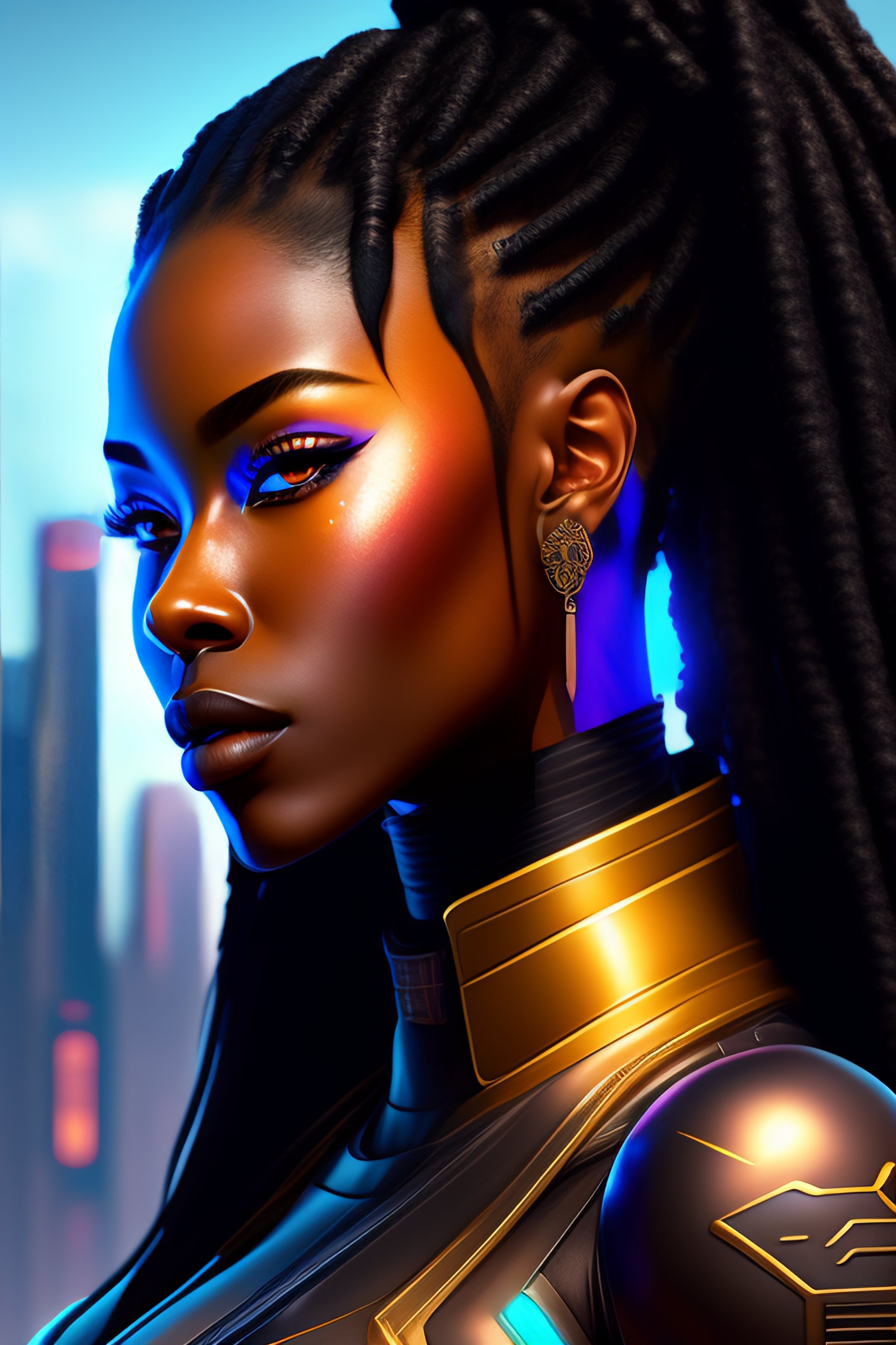 Lexica - Right facing, Portrait of a cyberpunk black cyborg ninja ...