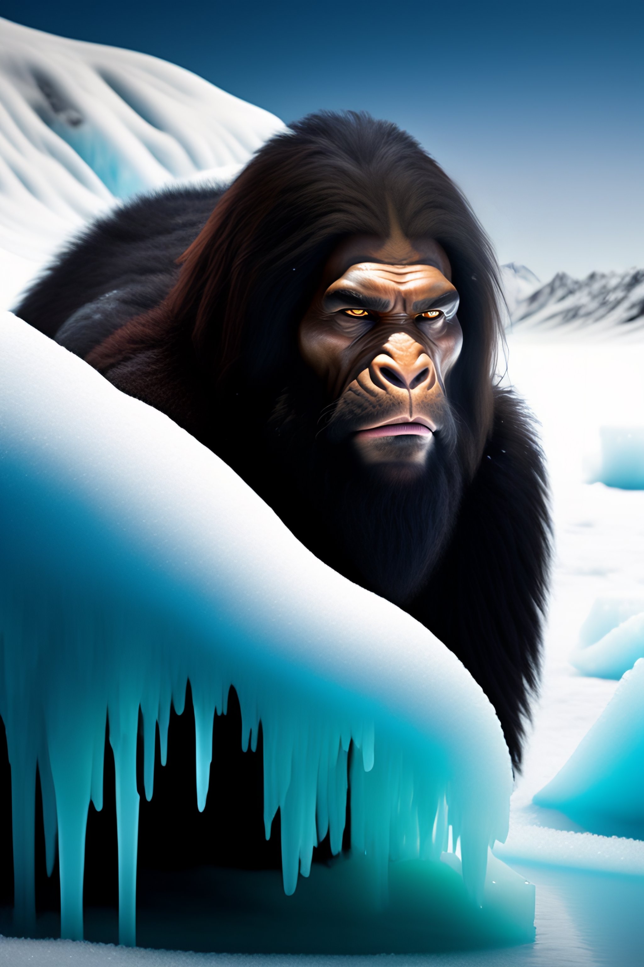 Lexica - A neanderthal caveman hunt seek animal frozen in the ice Snow