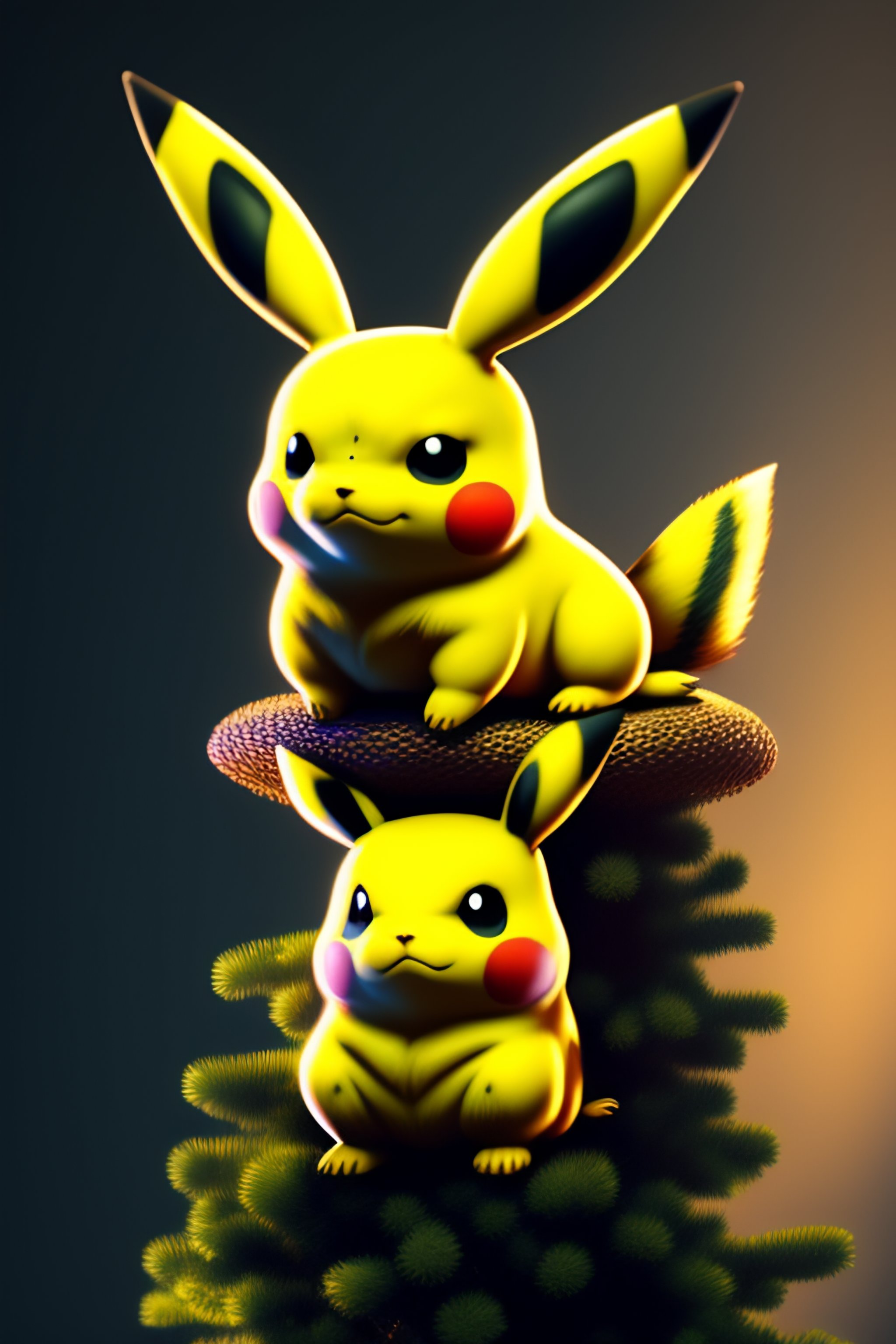 Lexica - Pikachu on top of a realistic pine tree at night art realistic ...