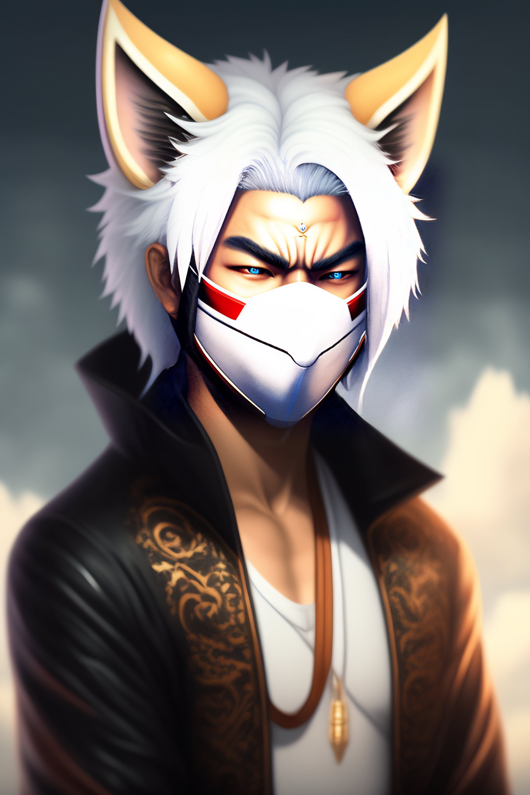 Lexica - A person with sad eyes with a kitsune mask hanging close to ...