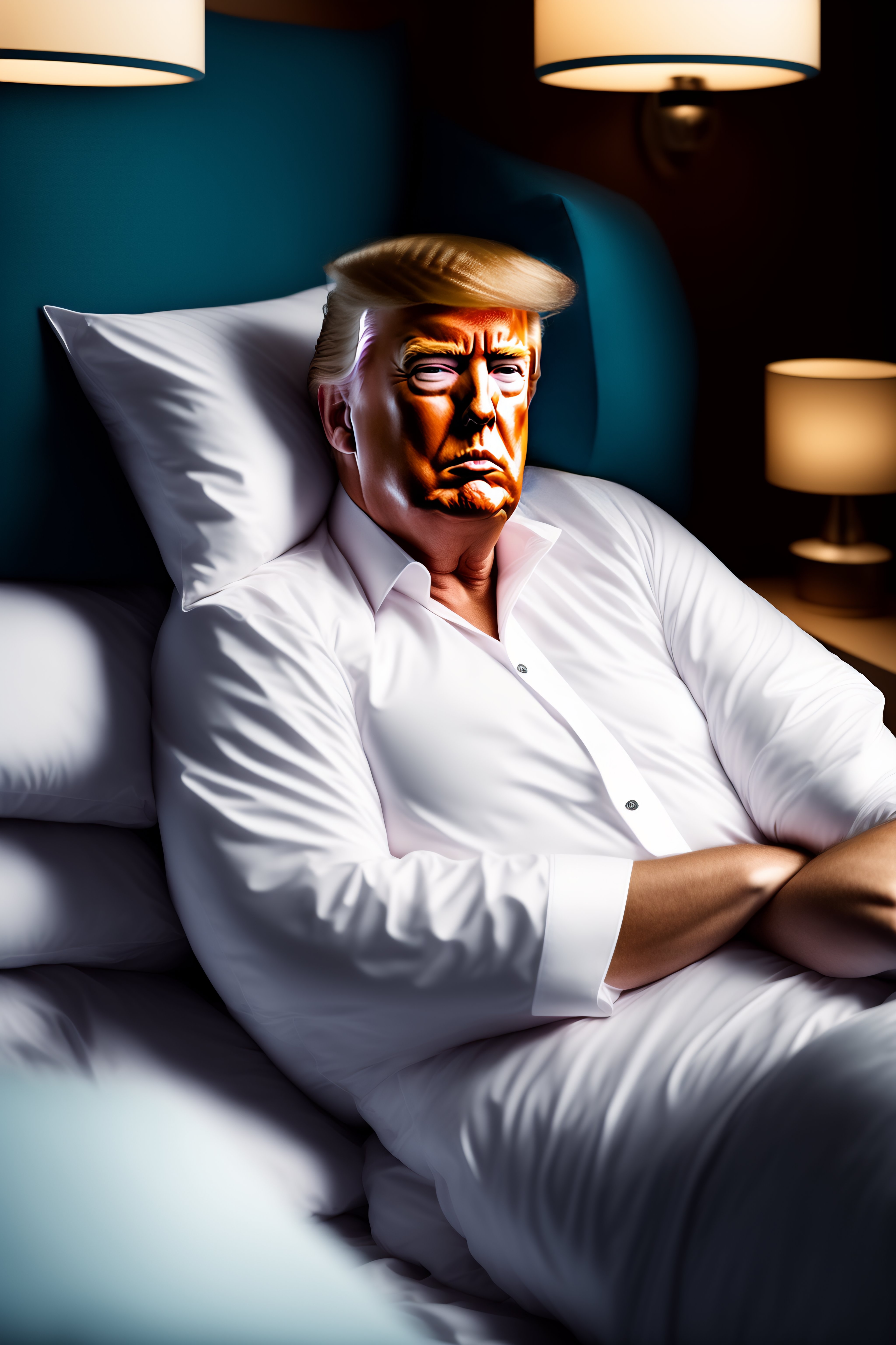 Lexica - Photo of Donald Trump in bed wearing PJs working on his 2024 ...