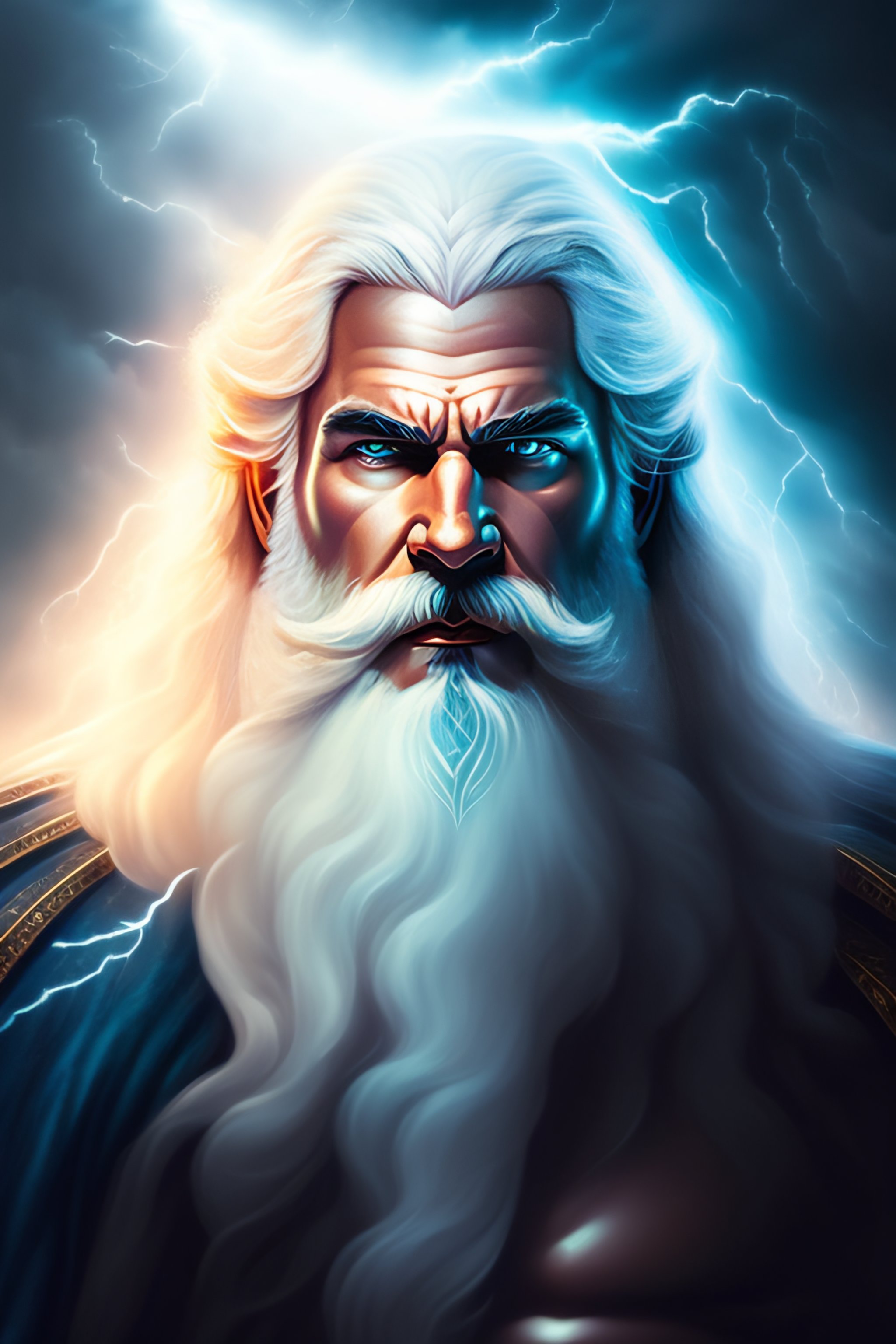 Lexica - Old god zeus, with long white hair, in the sky, with athletic ...