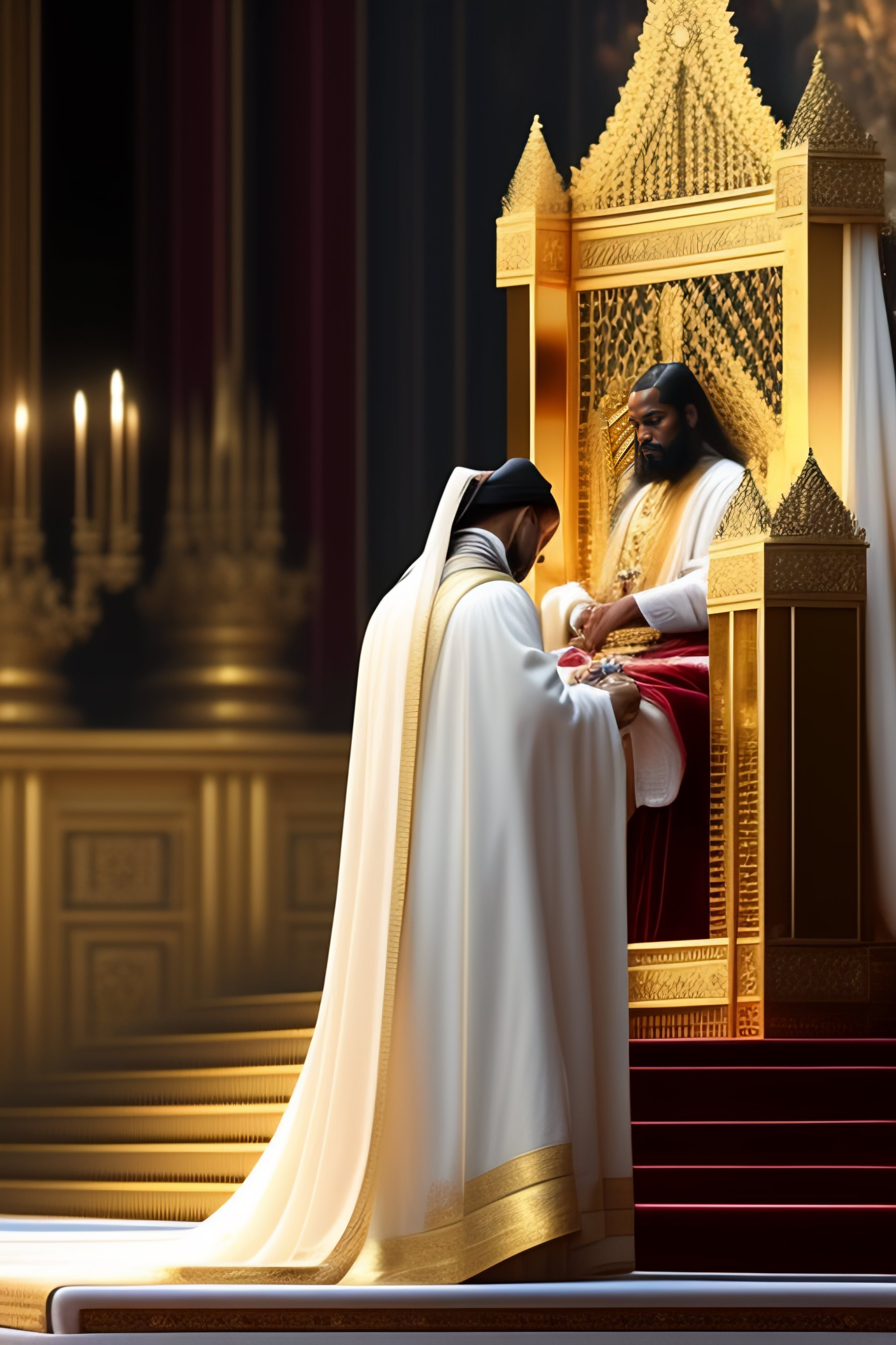 Lexica - A man wearing worn out white sheets is kneeling before a ...