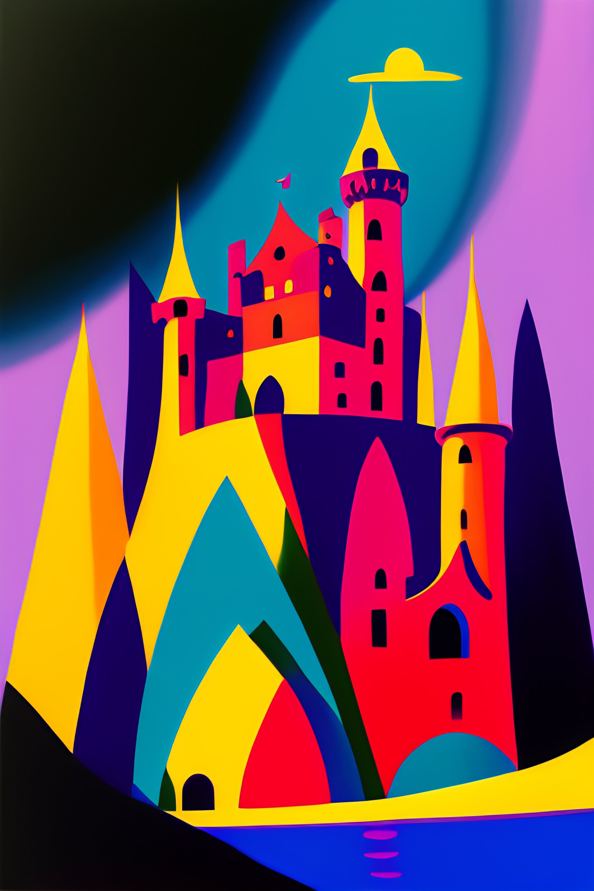 Lexica - Castle, artist mary blair, illustration, 2D, desaturated colors