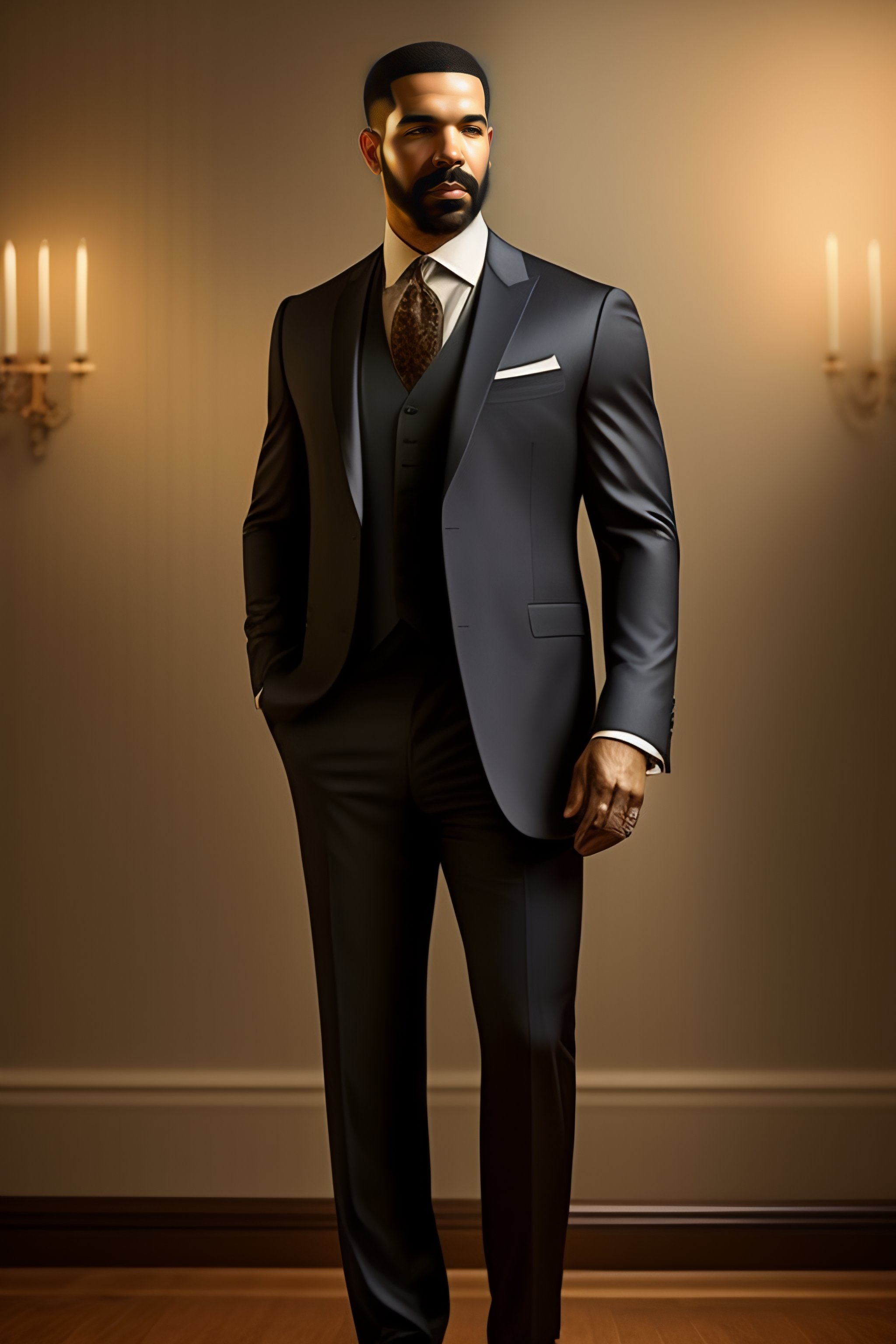 Lexica - Full shot body photo of real Drake old-fashioned suit, creepy ...