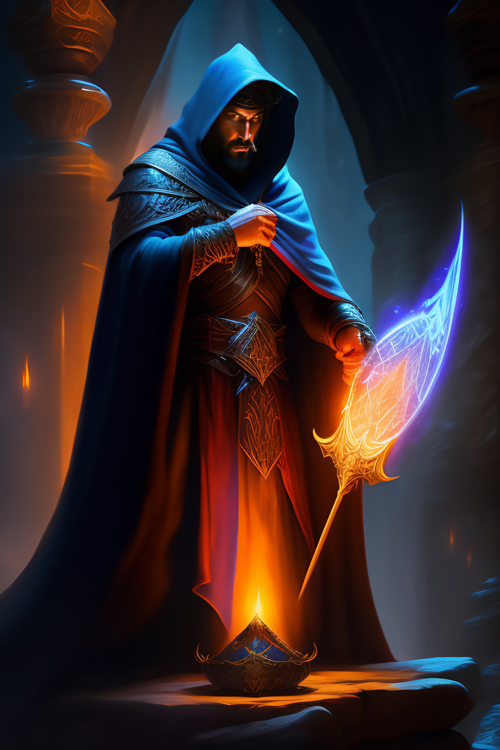 Lexica - Full body of a handsome cloaked wizard casting a spell, D&D ...