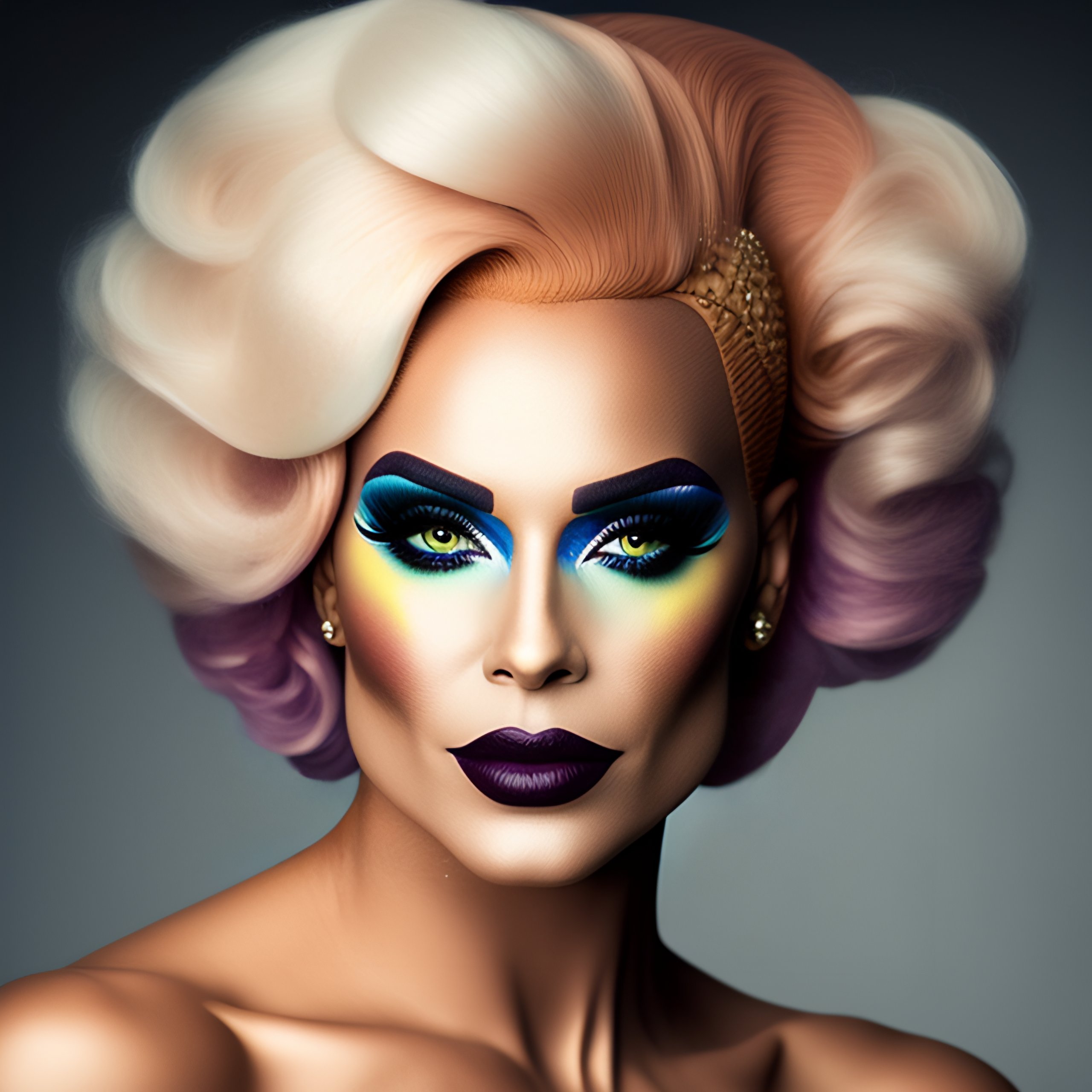 Lexica - Realistic image, a british drag artist wearing neutral makeup ...