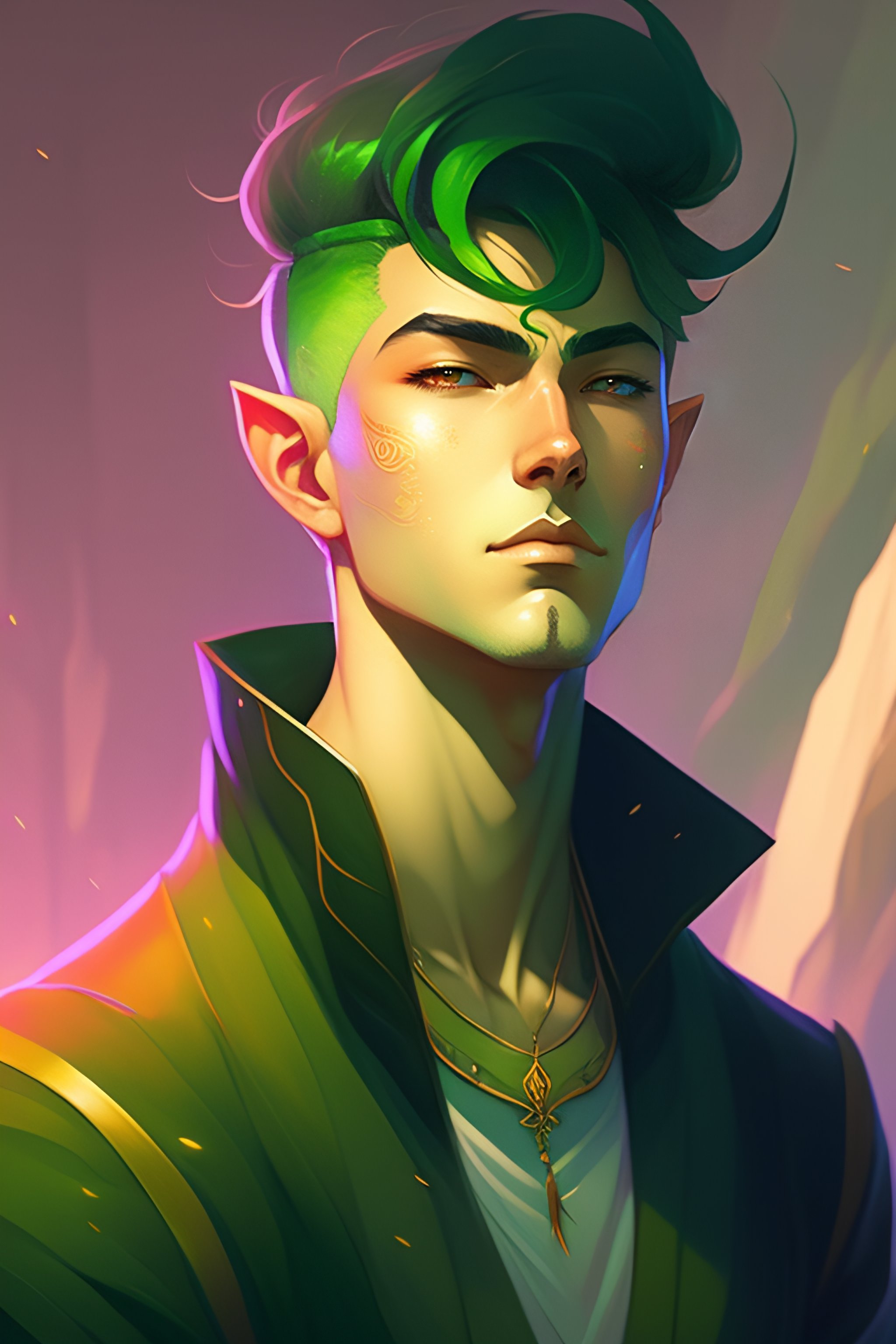 Lexica - Young beautiful male boy forest spirit, elven, green hair ...