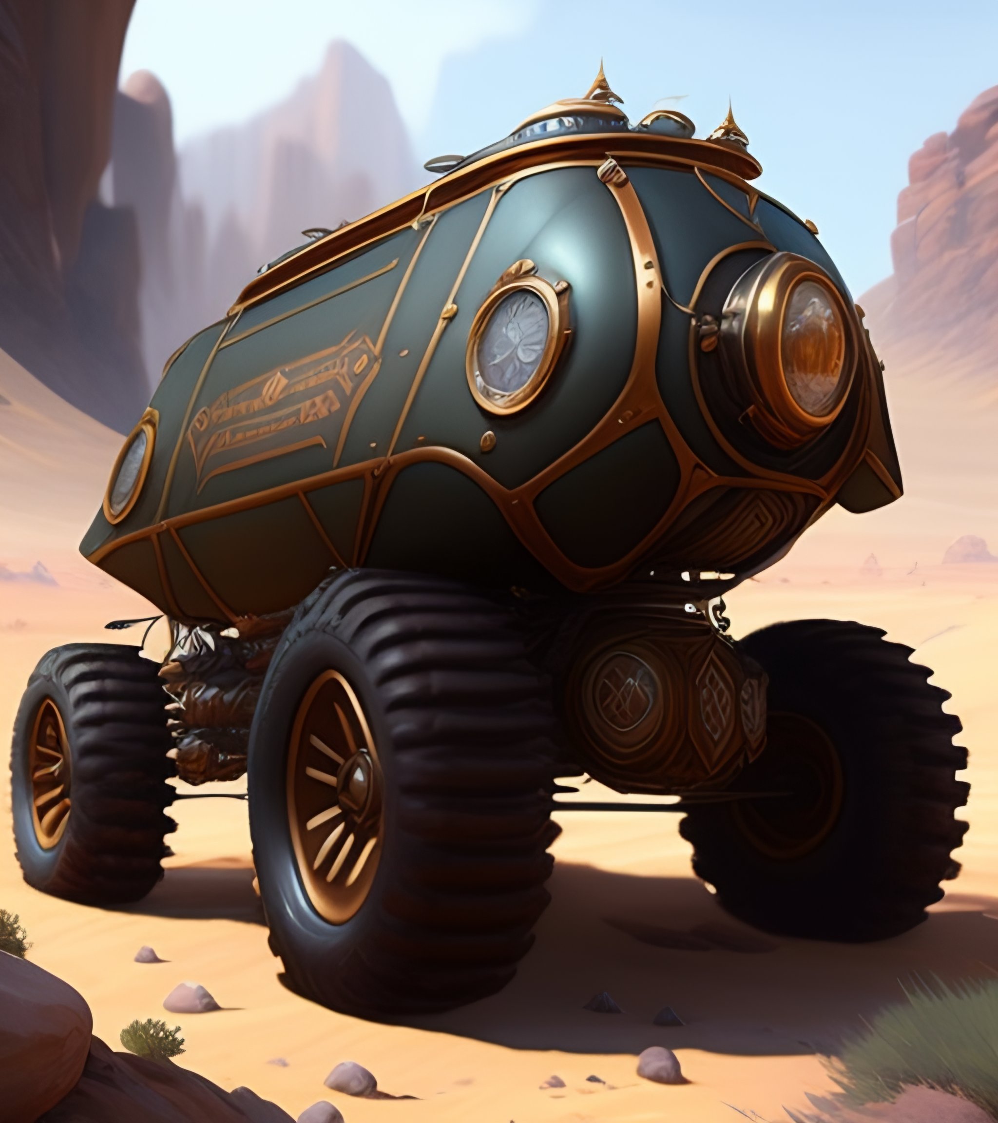 Lexica - A vintage steampunk off-road vehicle, boulders, cracks,, d & d ...