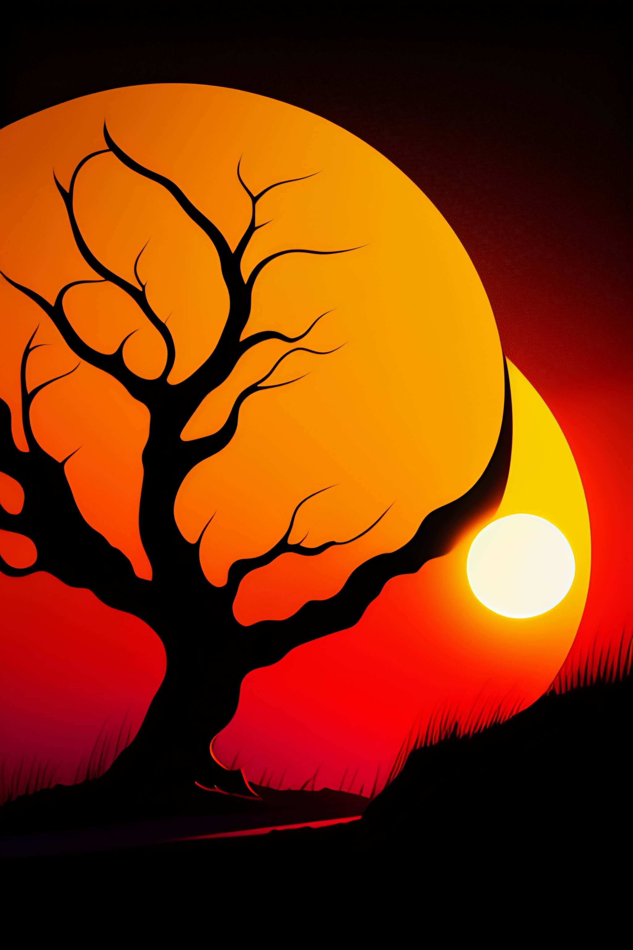 Lexica - Siluet of a tree with the sun setting in the background,cel ...