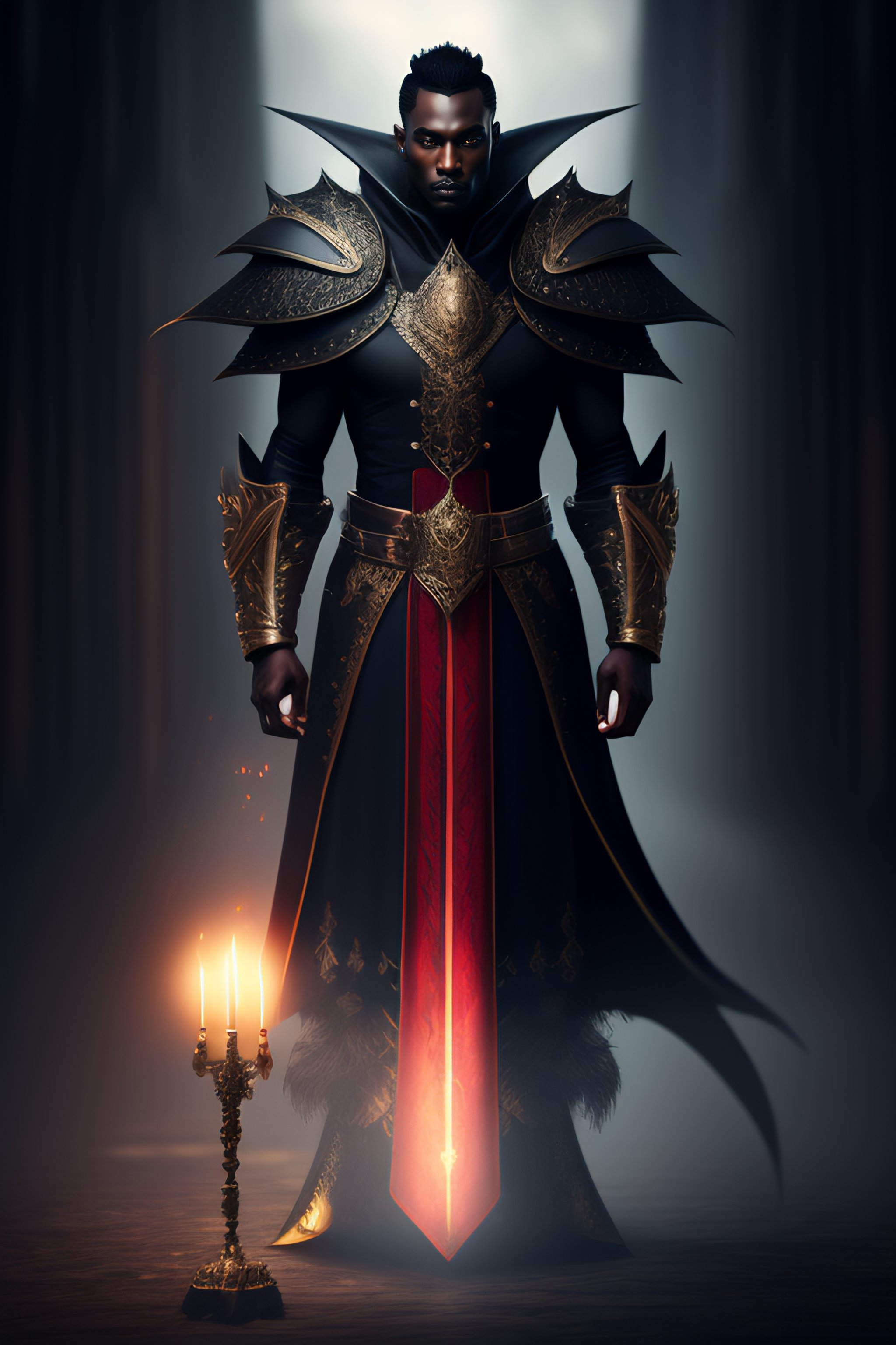 Lexica - Dark Armored,Black skin,dracula,realistic, 4k, full body,long air