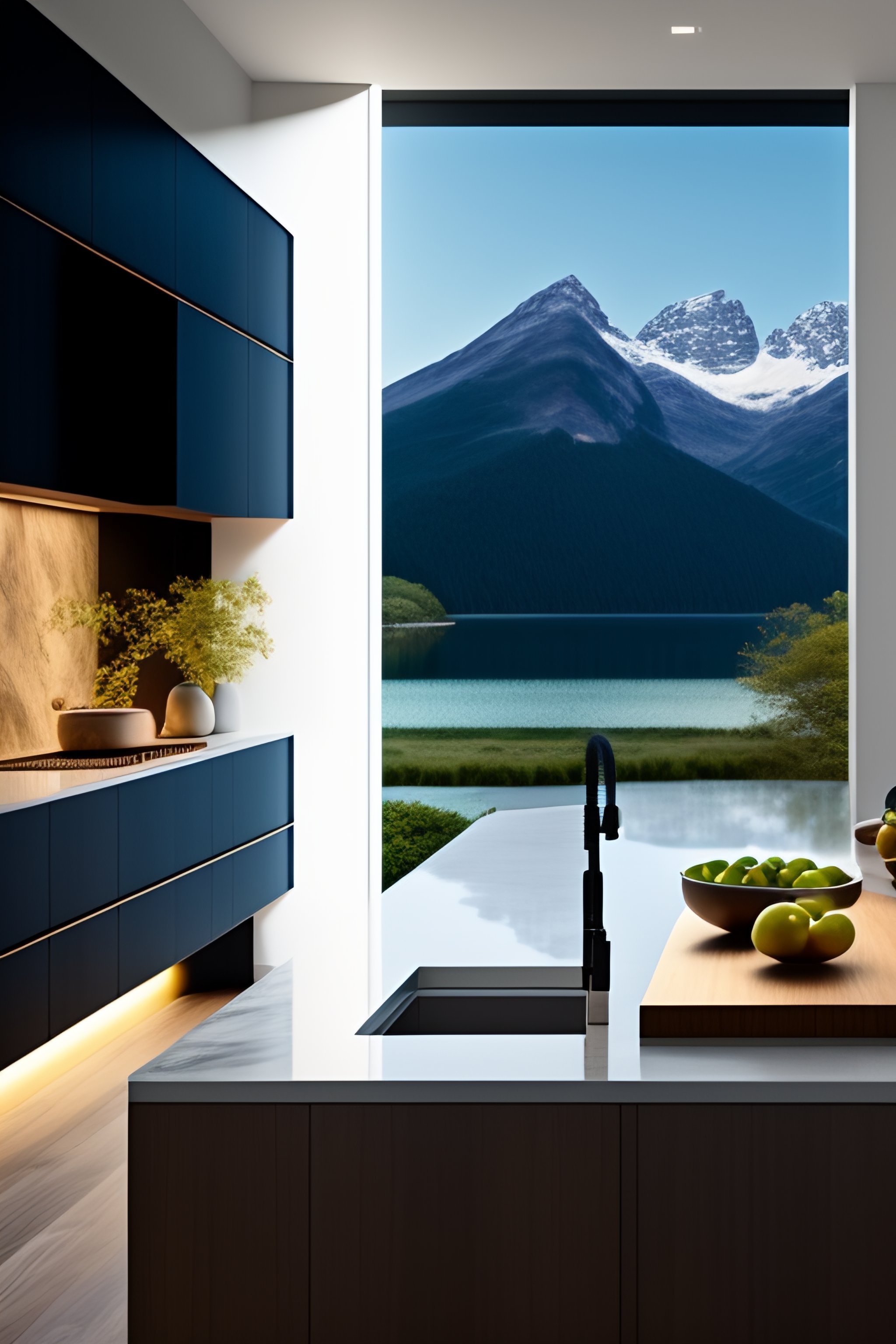 Lexica - Giant modern kitchen brutalism view of nature stone water