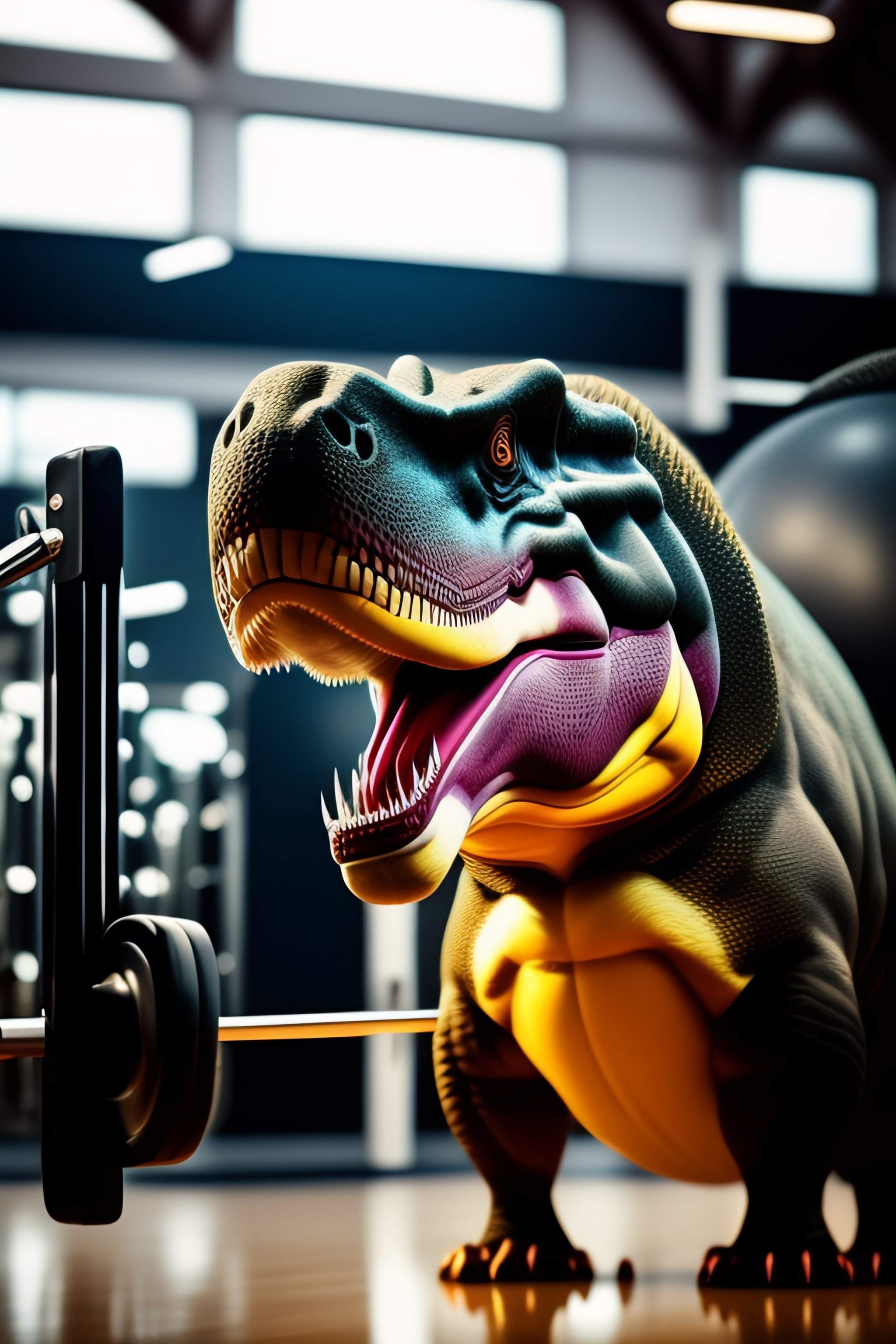 Lexica - Tyrannosaurus at the gym working out it's a little arms