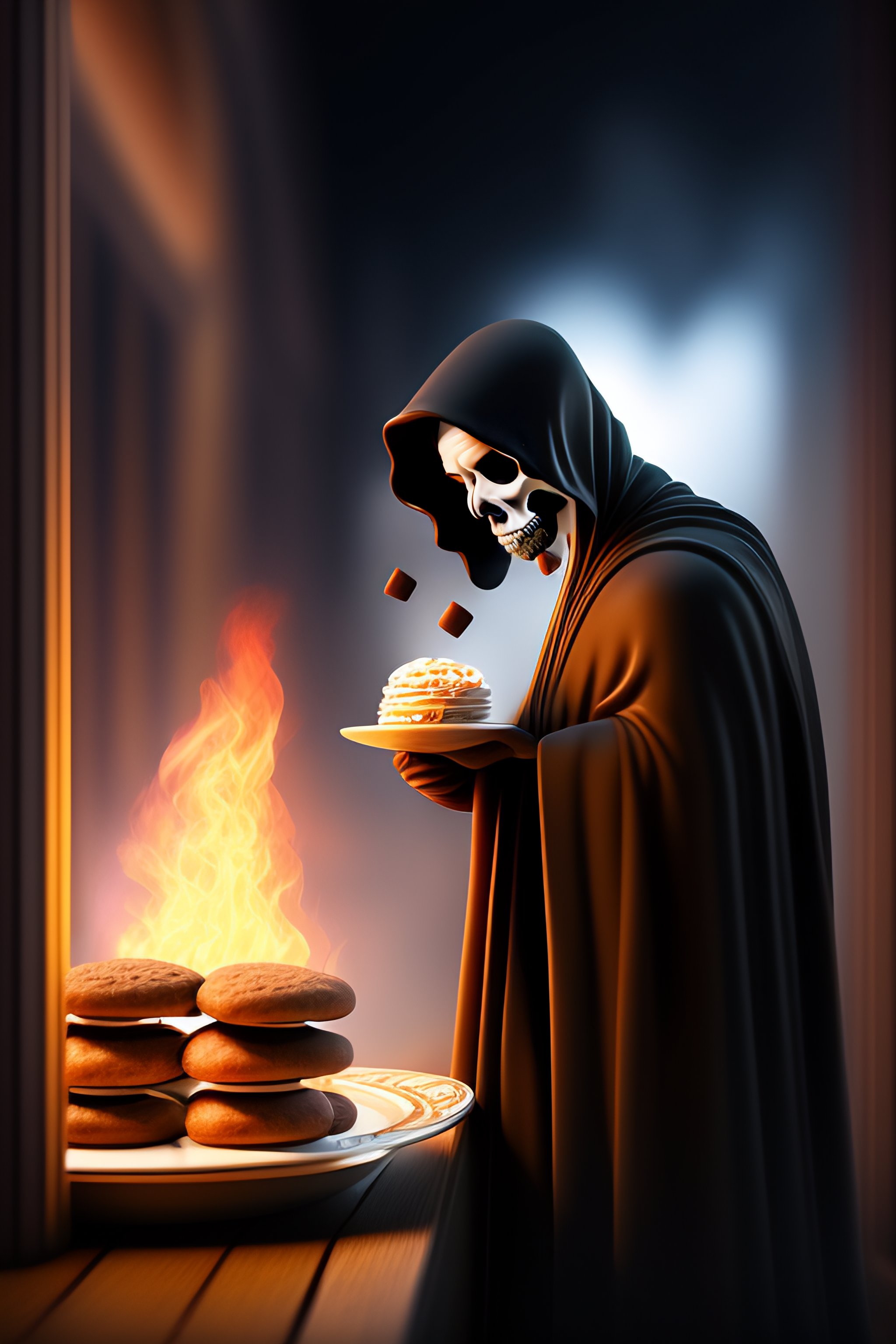 Lexica - Grim Reaper eating milk and cookies