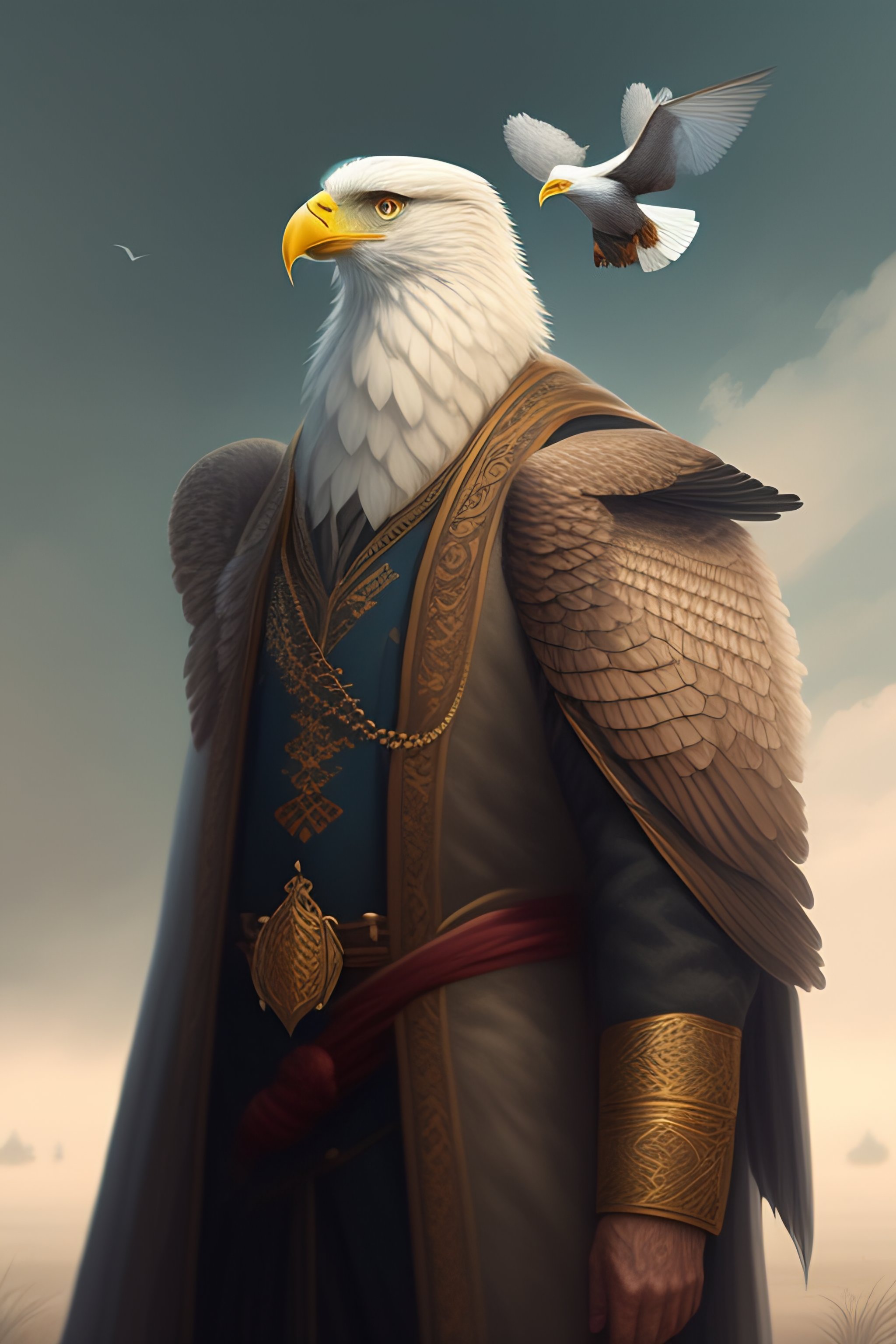 Lexica - An old man with an eagle on his shoulder, intricate, elegant ...