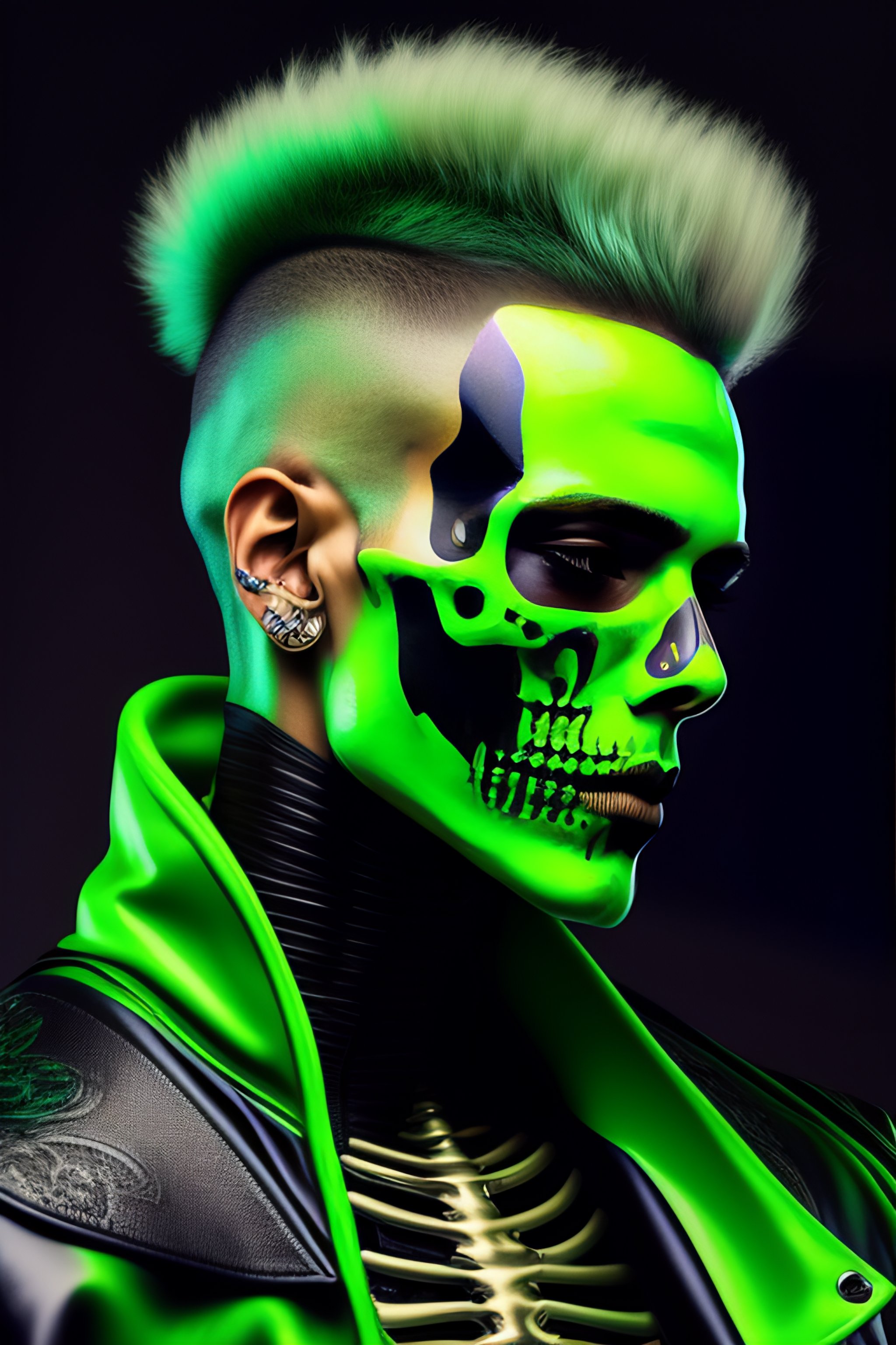 Lexica - Hyper detailed fine art portrait of skeleton punk with skull ...