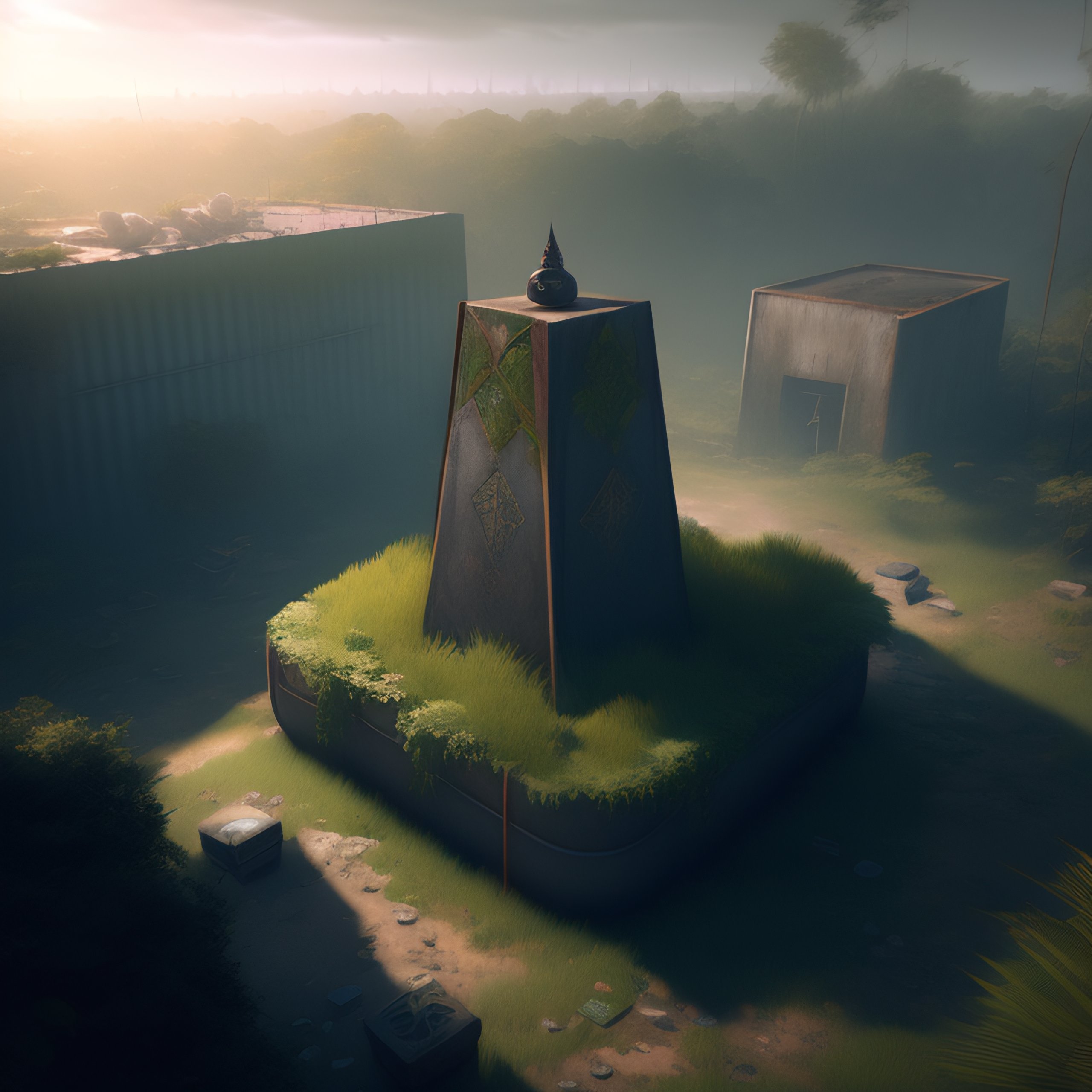 Lexica - Clopseup Top view of a fallen monument inside an abandoned ...