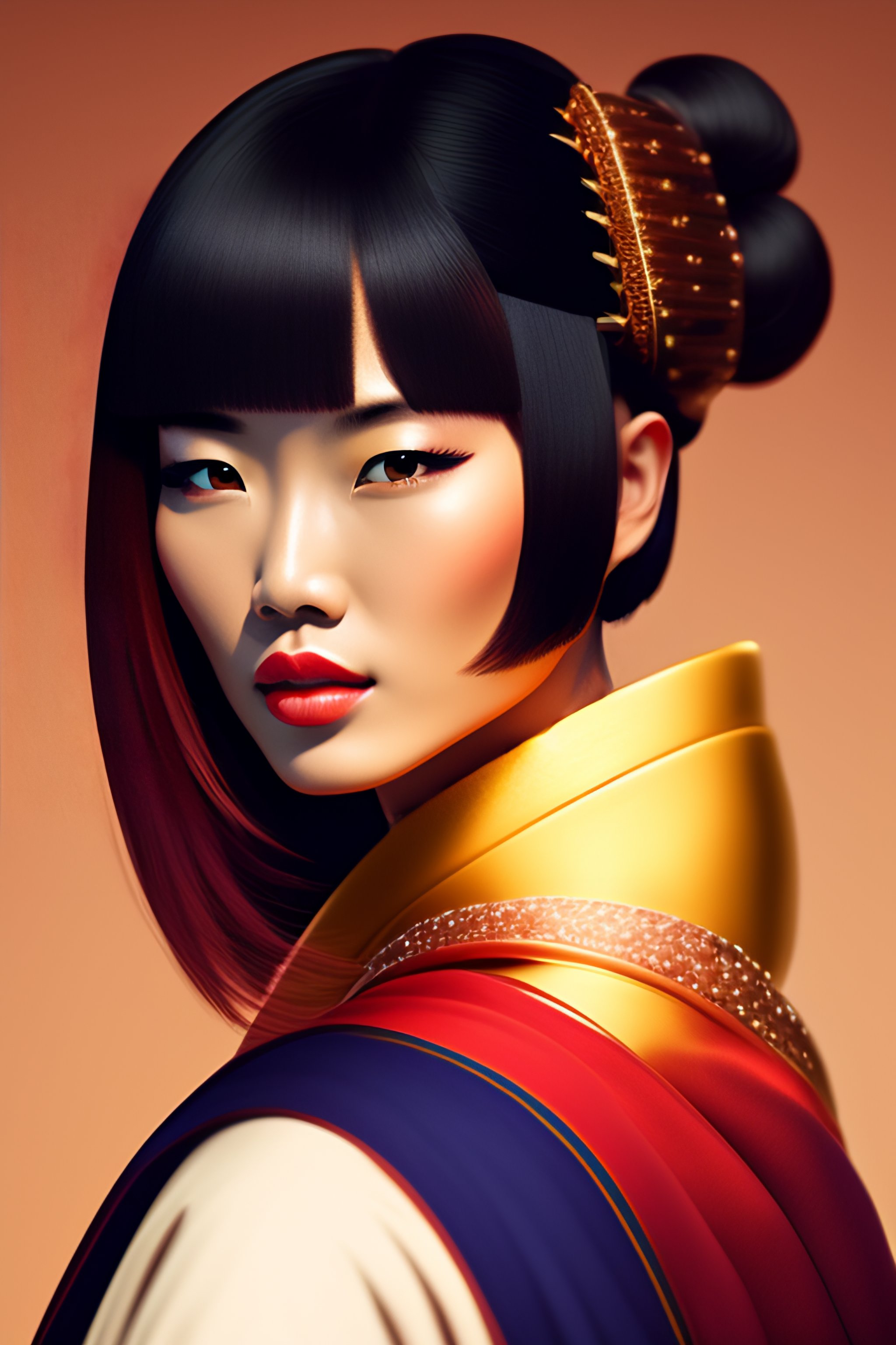 Lexica - Tall female samurai, bob haircut, anime