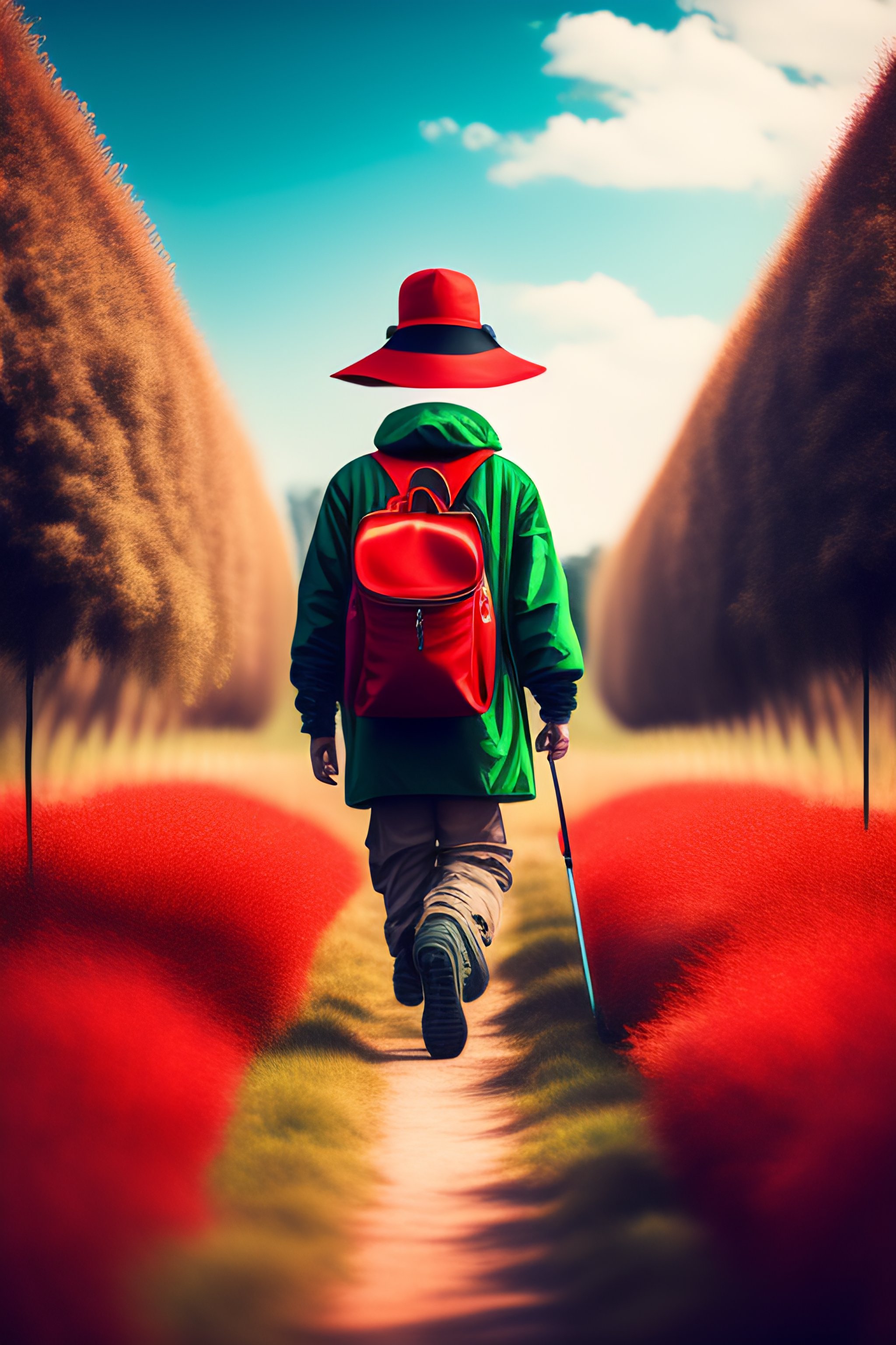 Lexica - Small humanoid in the tall grass, wearing a red pointed hat ...