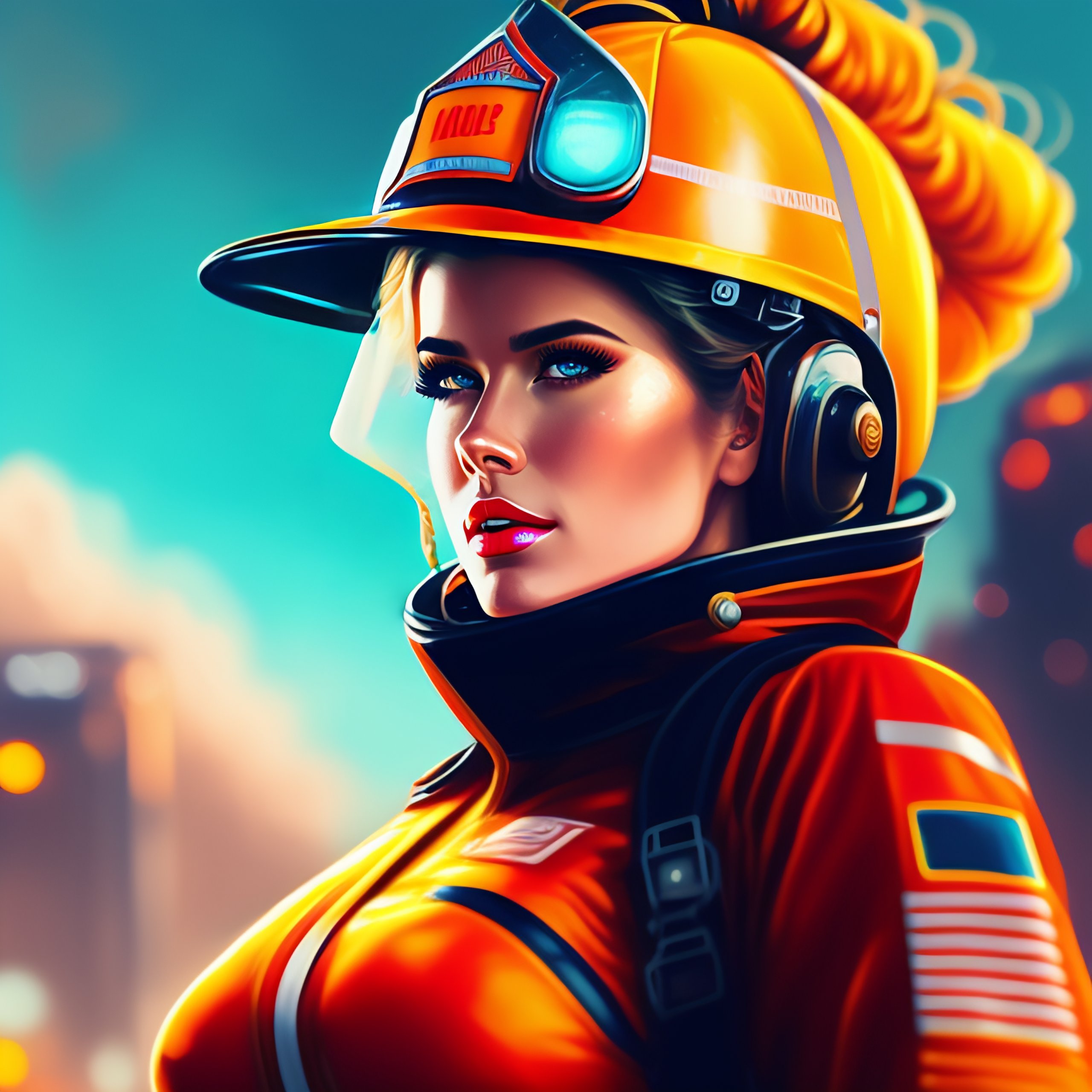 Lexica - Alice eve as firefighter cyborg ,style of Jason Brooks, studio ...