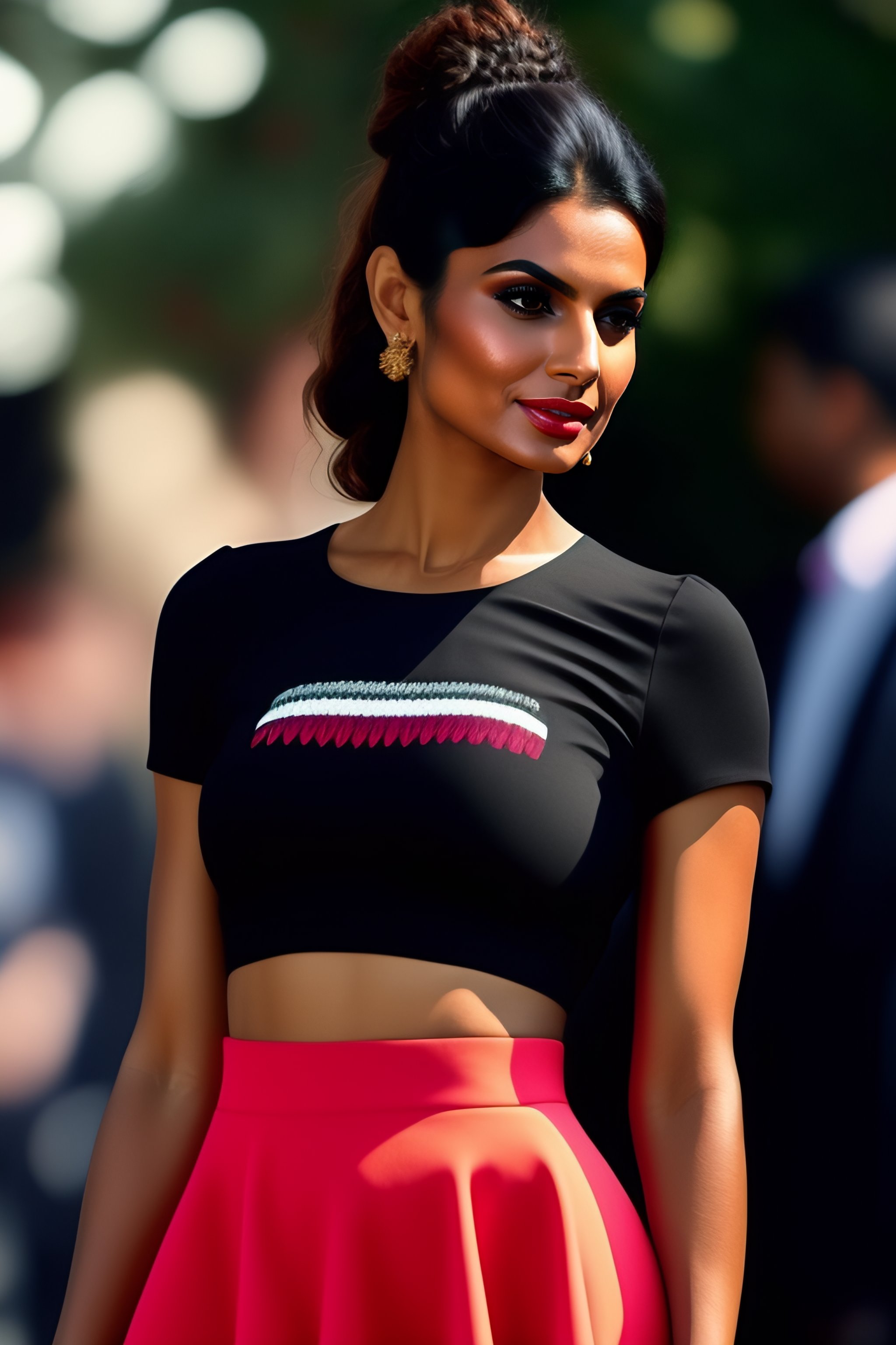 Lexica - Anglo Indian girl in her 30s wearing black skirt and cropped ...