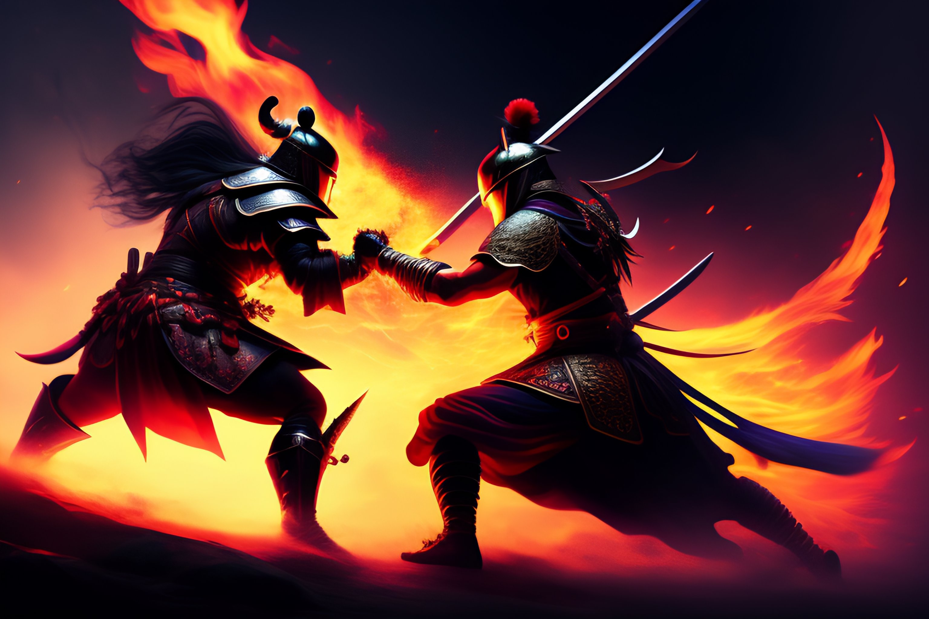 Lexica - Samurai, fighting a demon, struggling, splash art style