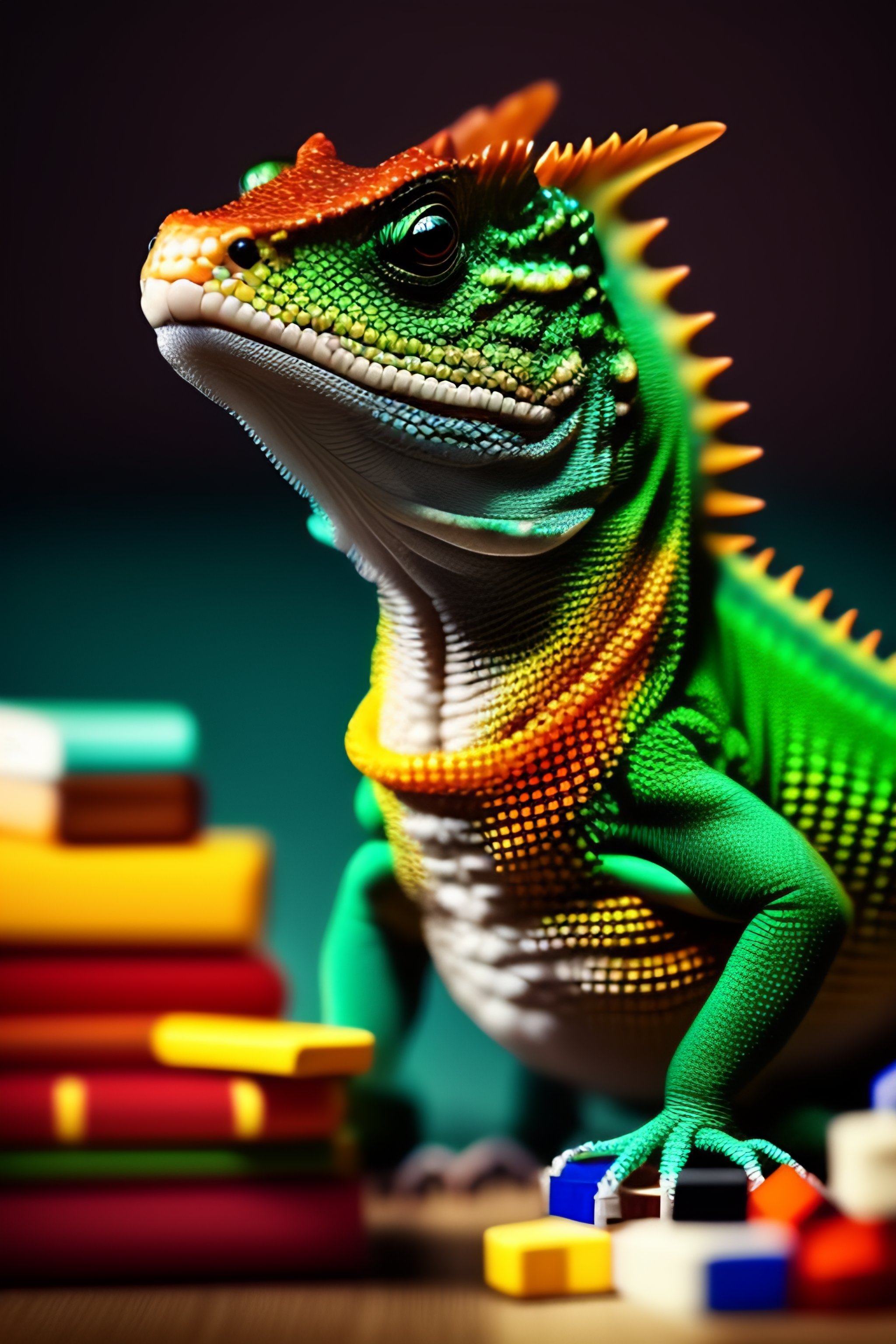 Lexica - A stern-looking lizard dressed as a librarian built in legos