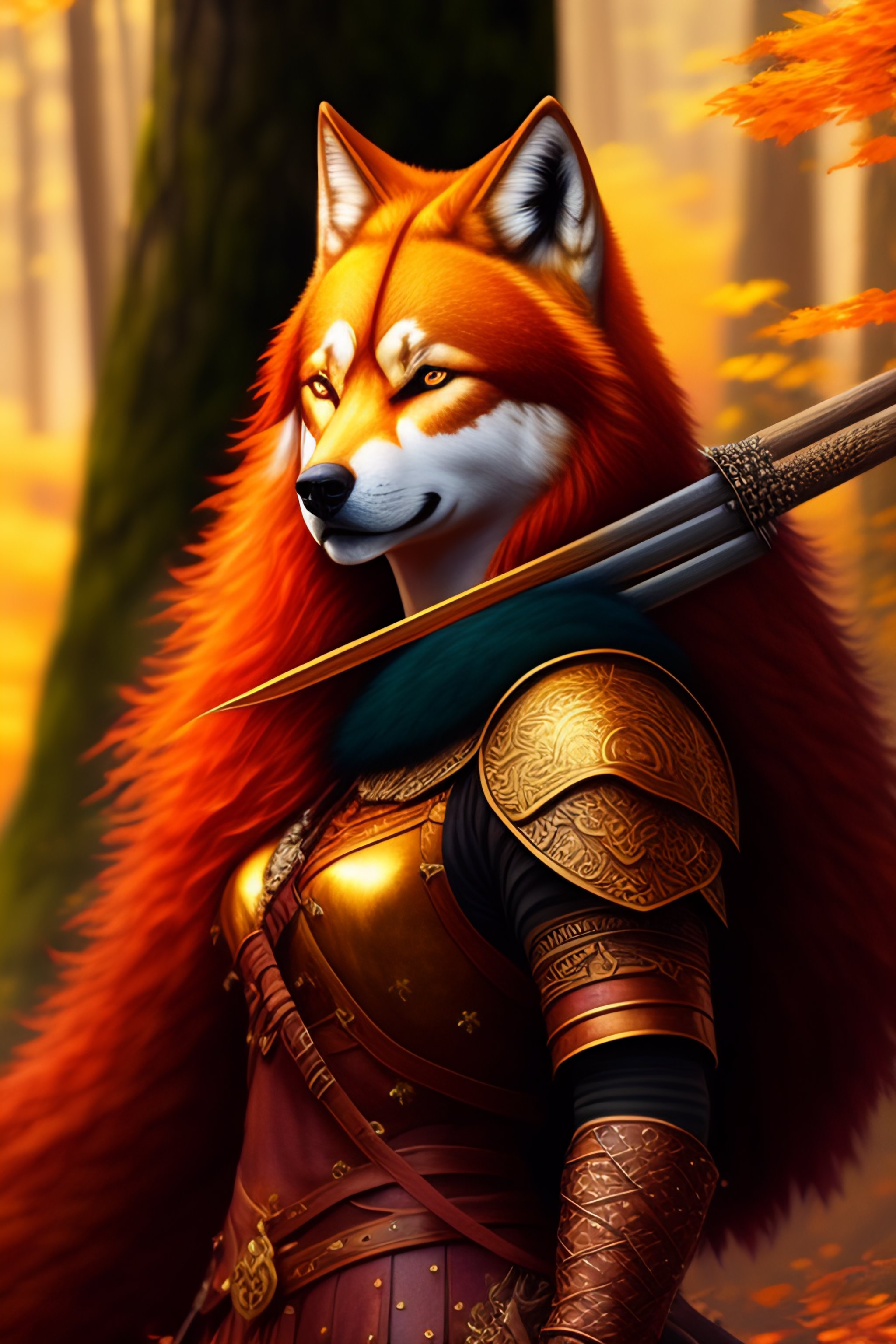 Lexica - An afamed wolf dueling a brave ginger red hair golden ...