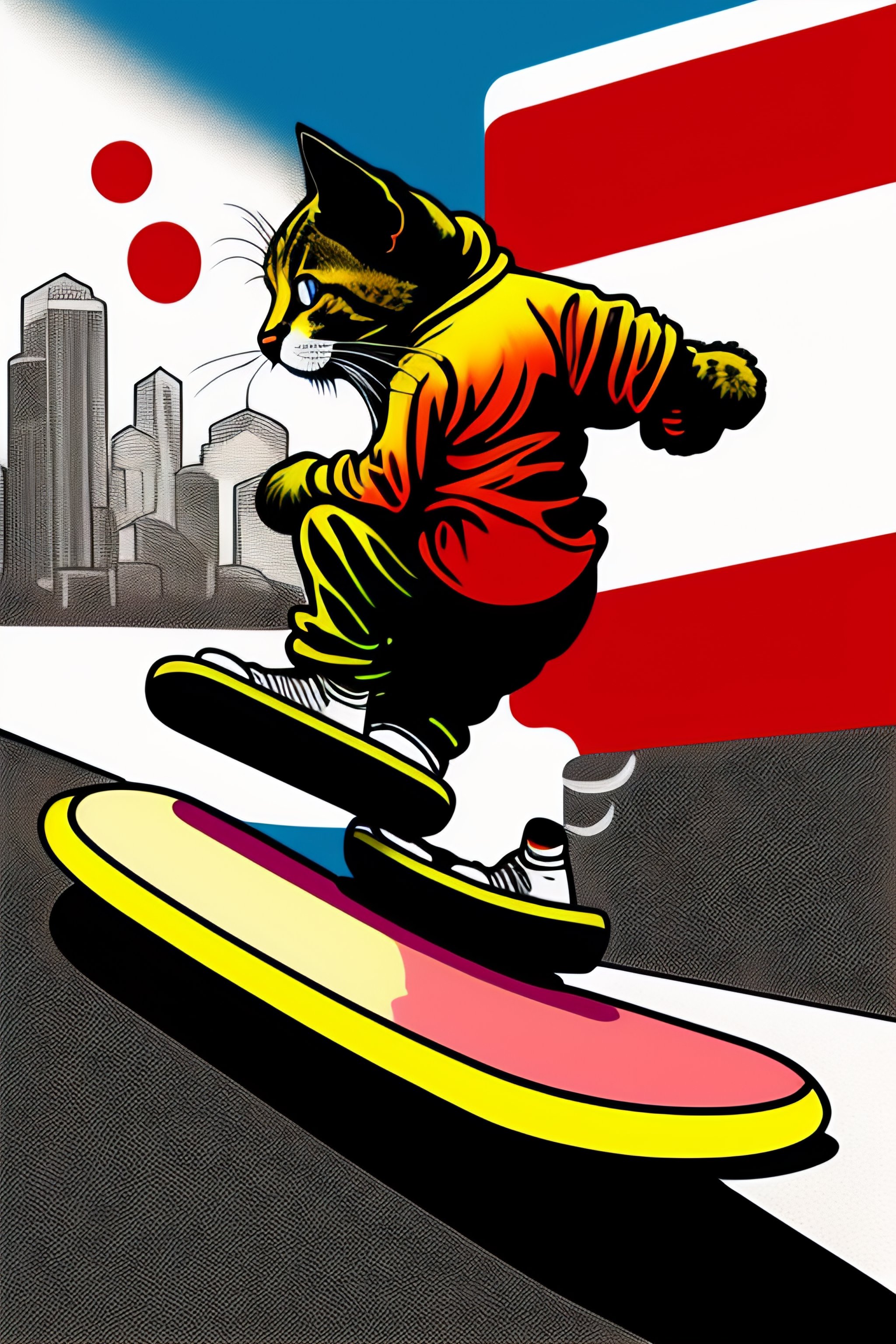 Lexica - 90s comic Graphic art of a cat doing skateboard tricks ...