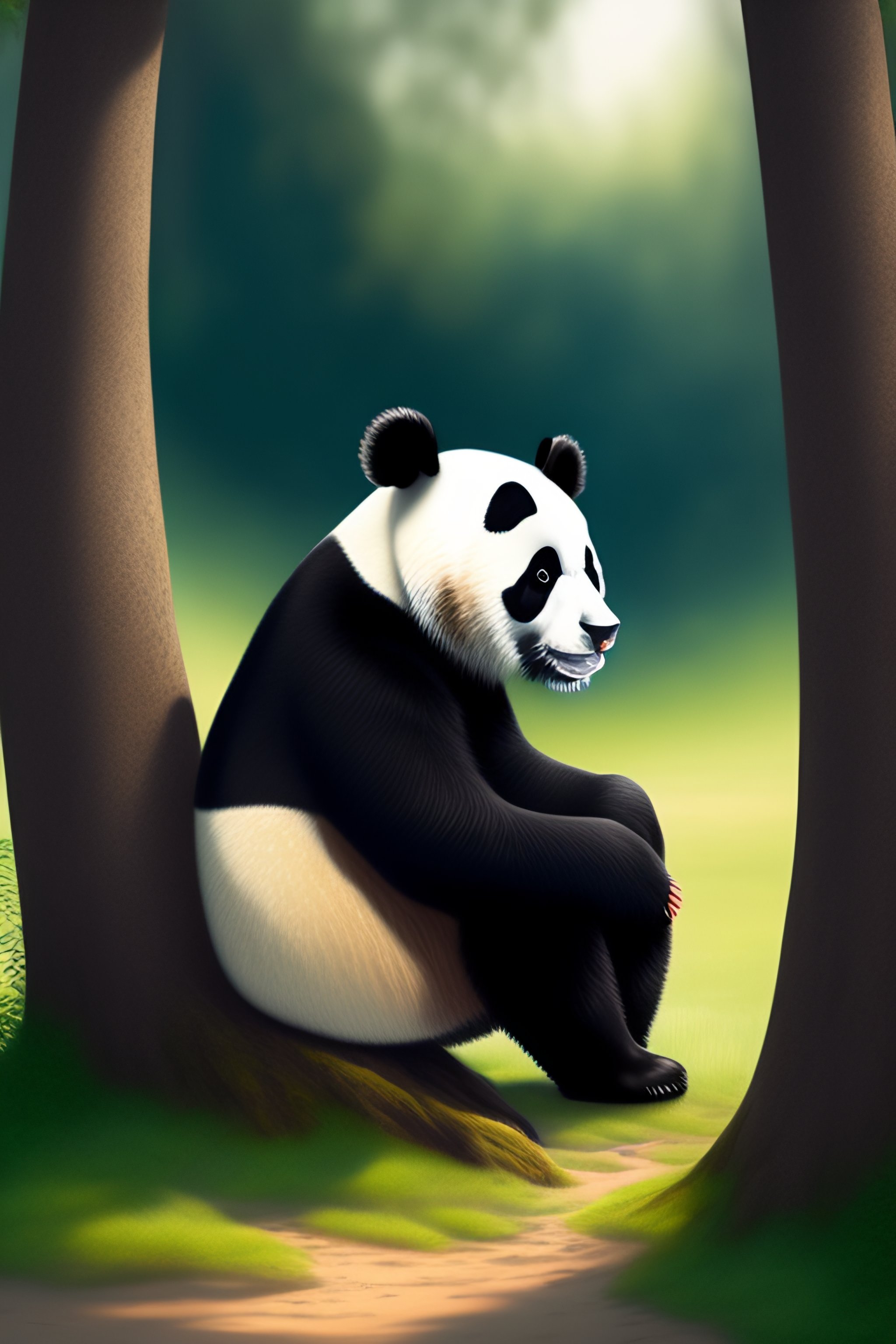 Lexica - Illustration image of a beard man sits under a tree, a panda ...