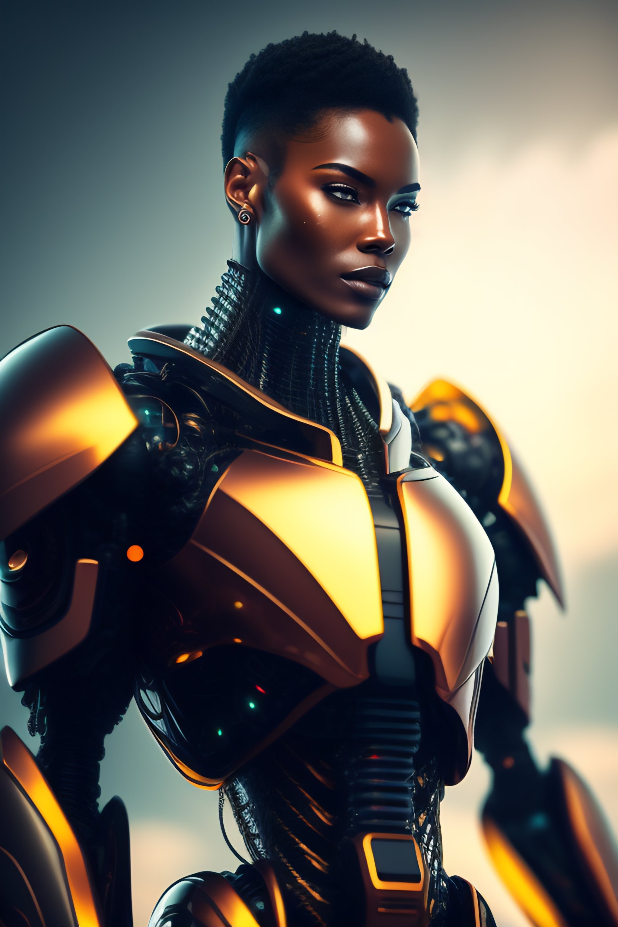 Lexica - Cyborg robot with computer, a character side portrait ...