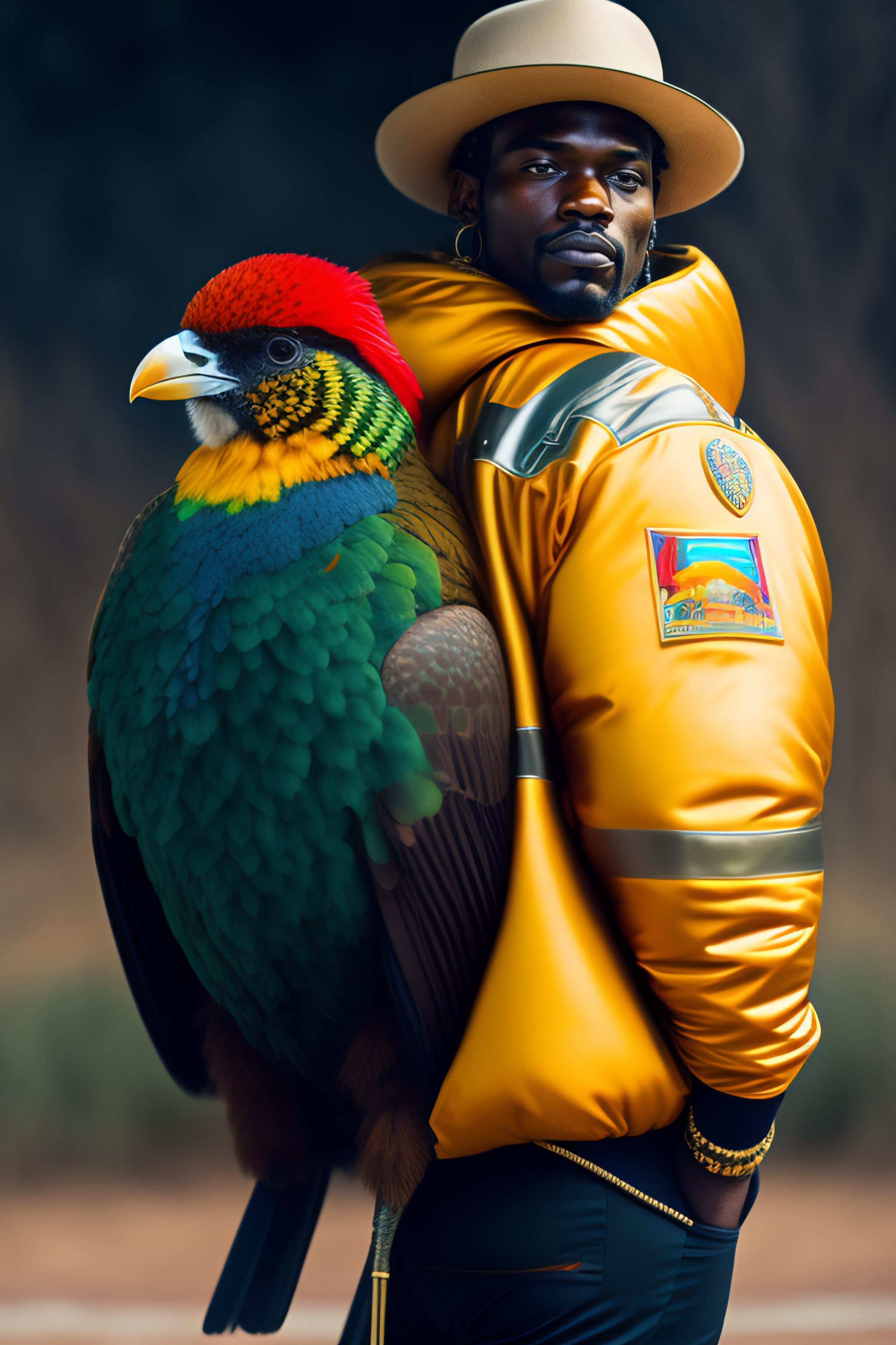Lexica - A human-sized bird dressed like Flava Flave, with a bird-sized ...
