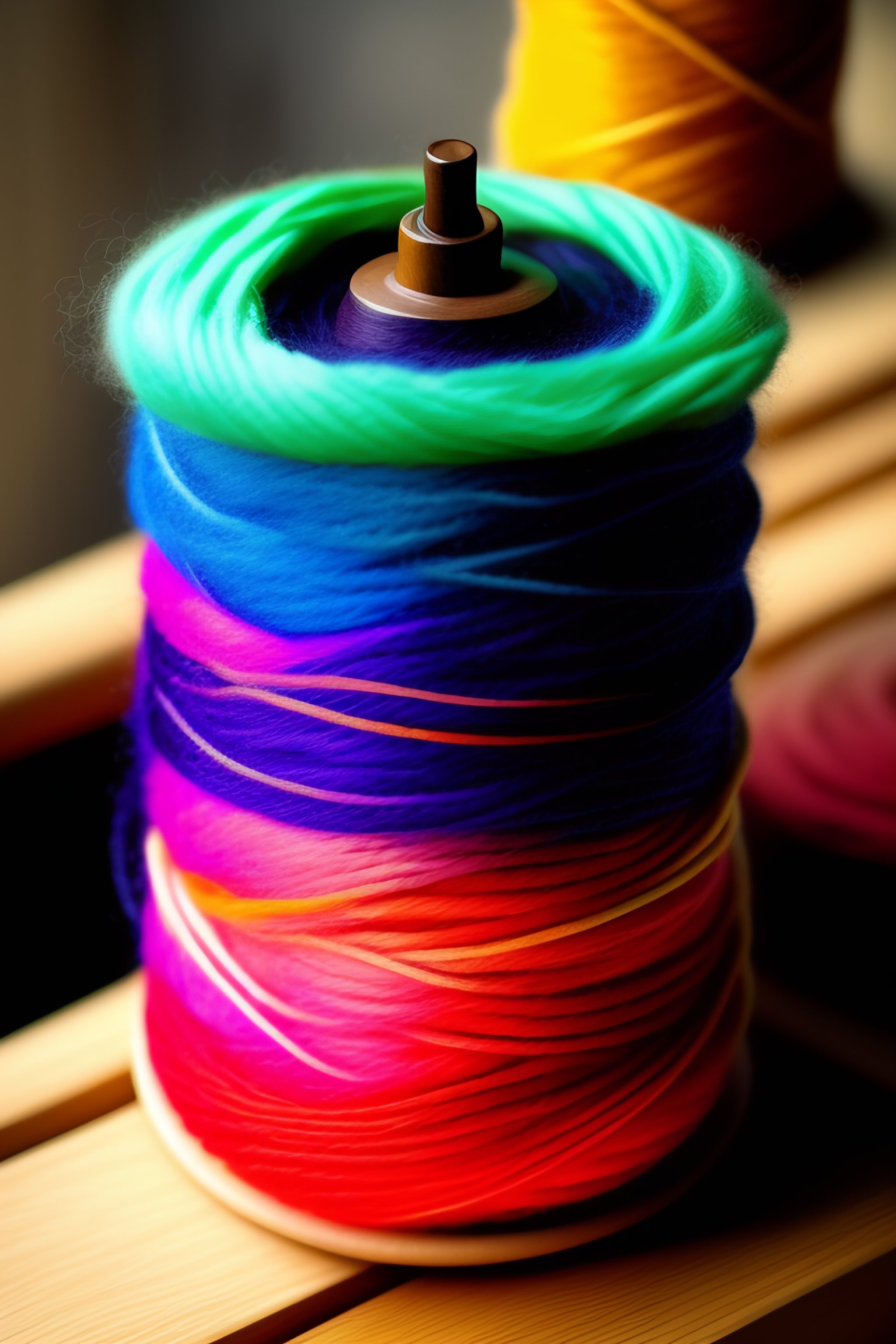 Lexica - Spindle with wool of different colors coming out of a steel ...