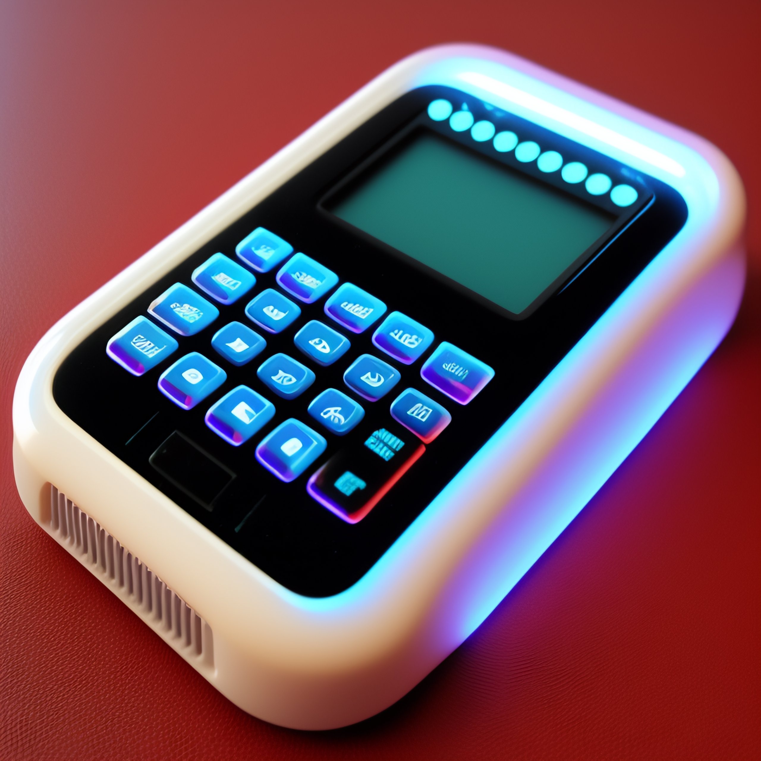 Lexica - 80s Motorola cell phone, bright plastic housing, computer keys ...