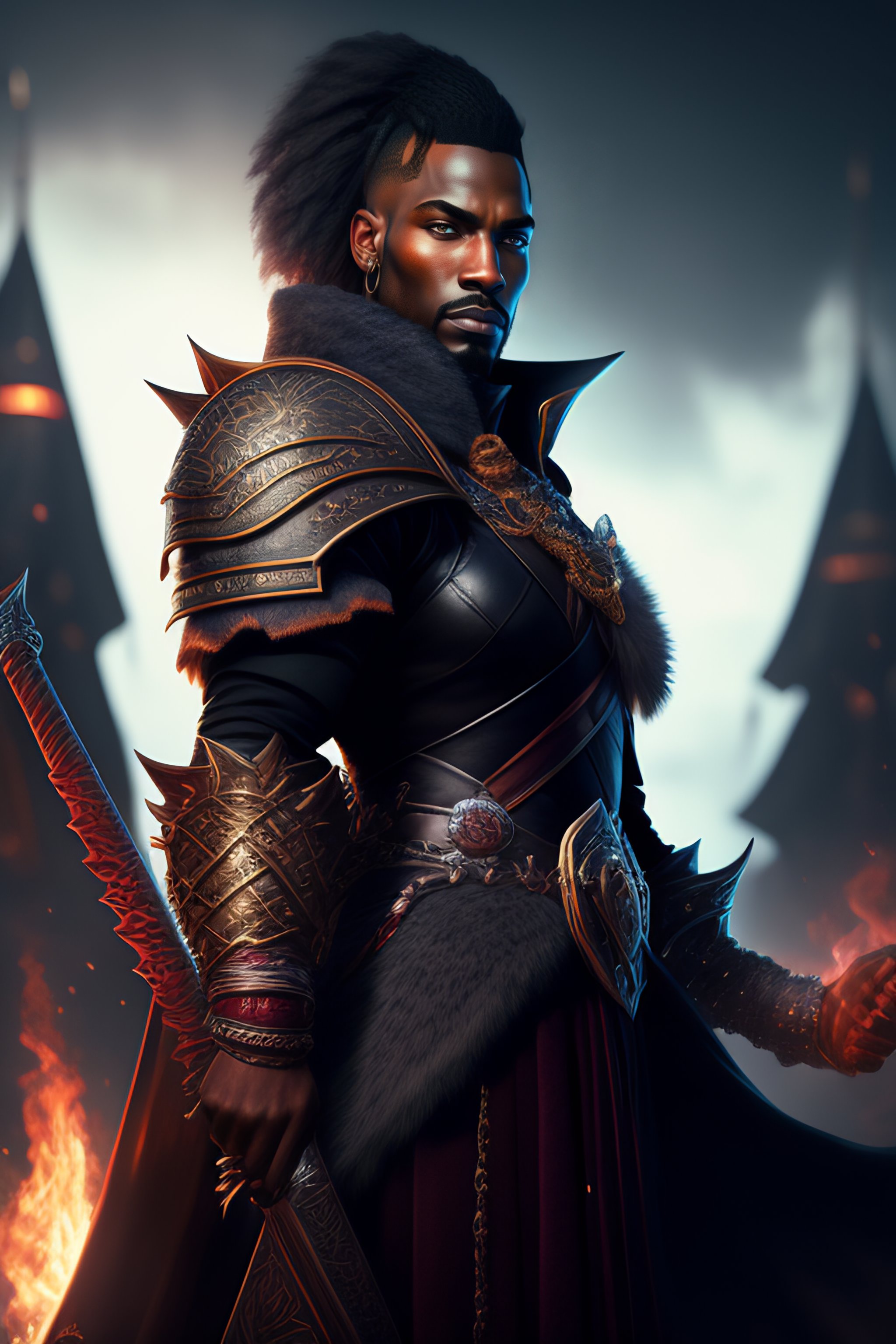 Lexica - Black cityguard, intimidating d & d character holding giant ...