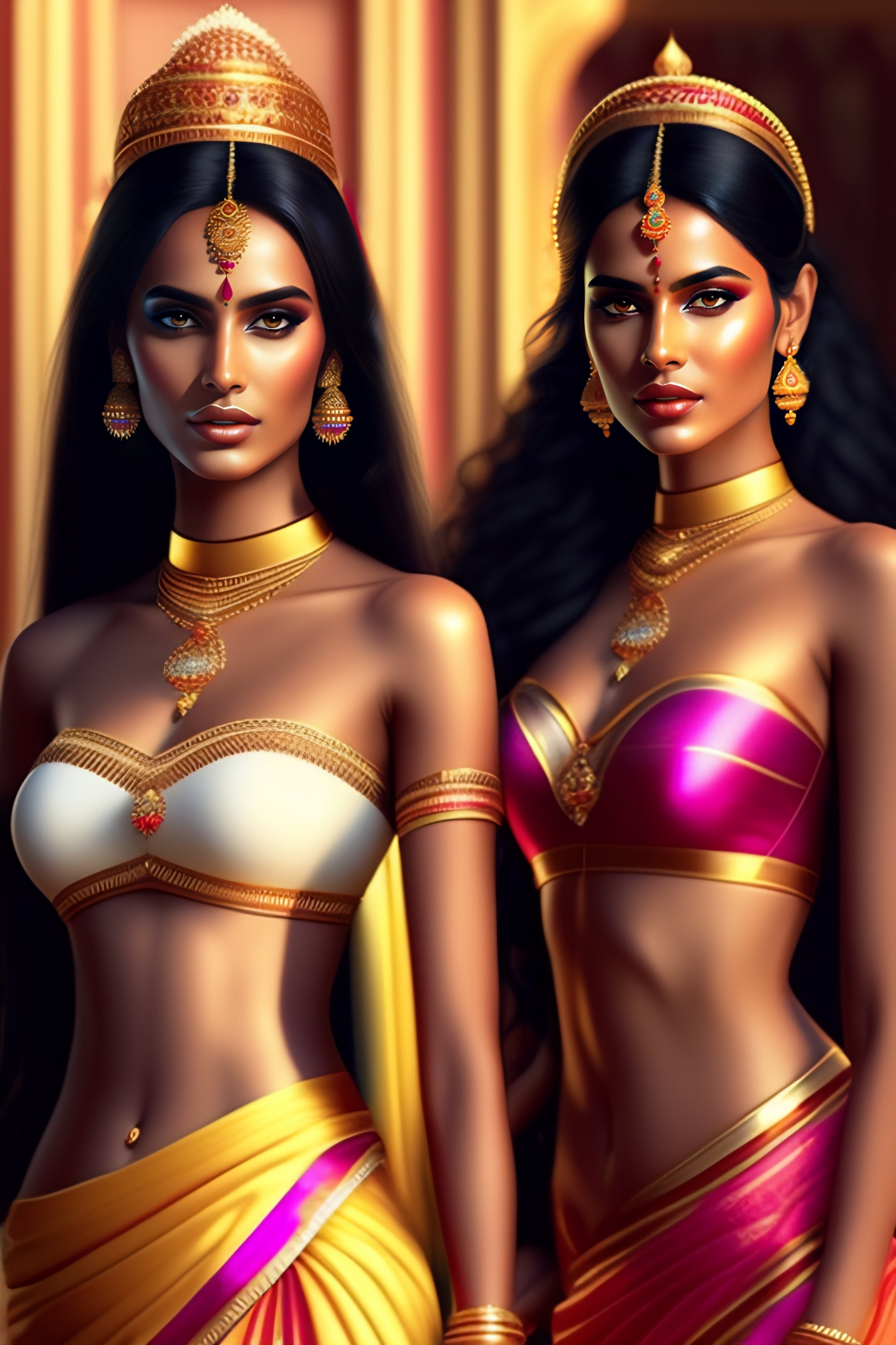 Lexica - Beautiful indian princesses sitting in the palace with thin veiled clothing. Stomach ...