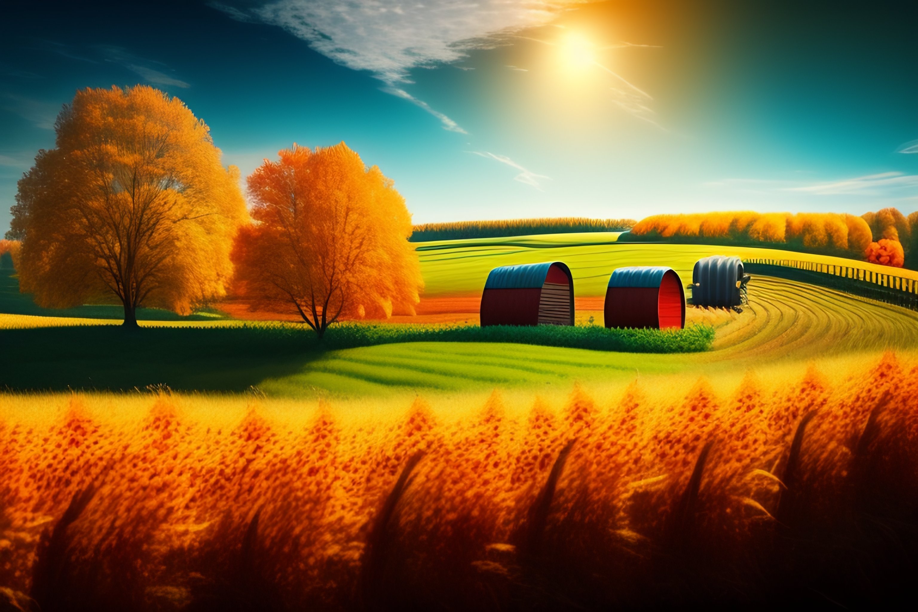 Lexica - Idyllic autumn scene with field of pumpkins in grass on sunny ...