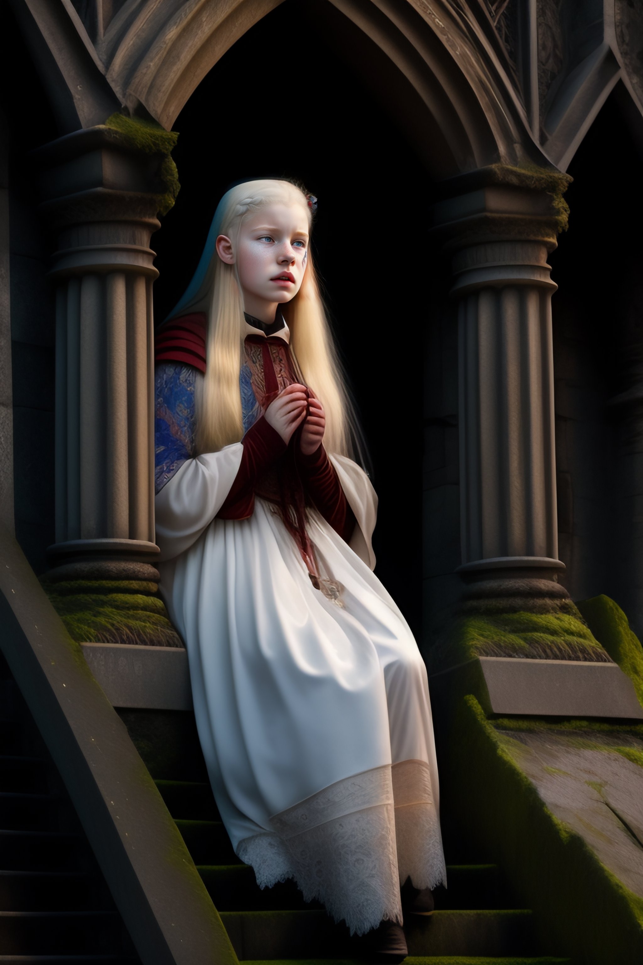 Lexica - 12 years old crying sad albino vampire female sitting on the ...