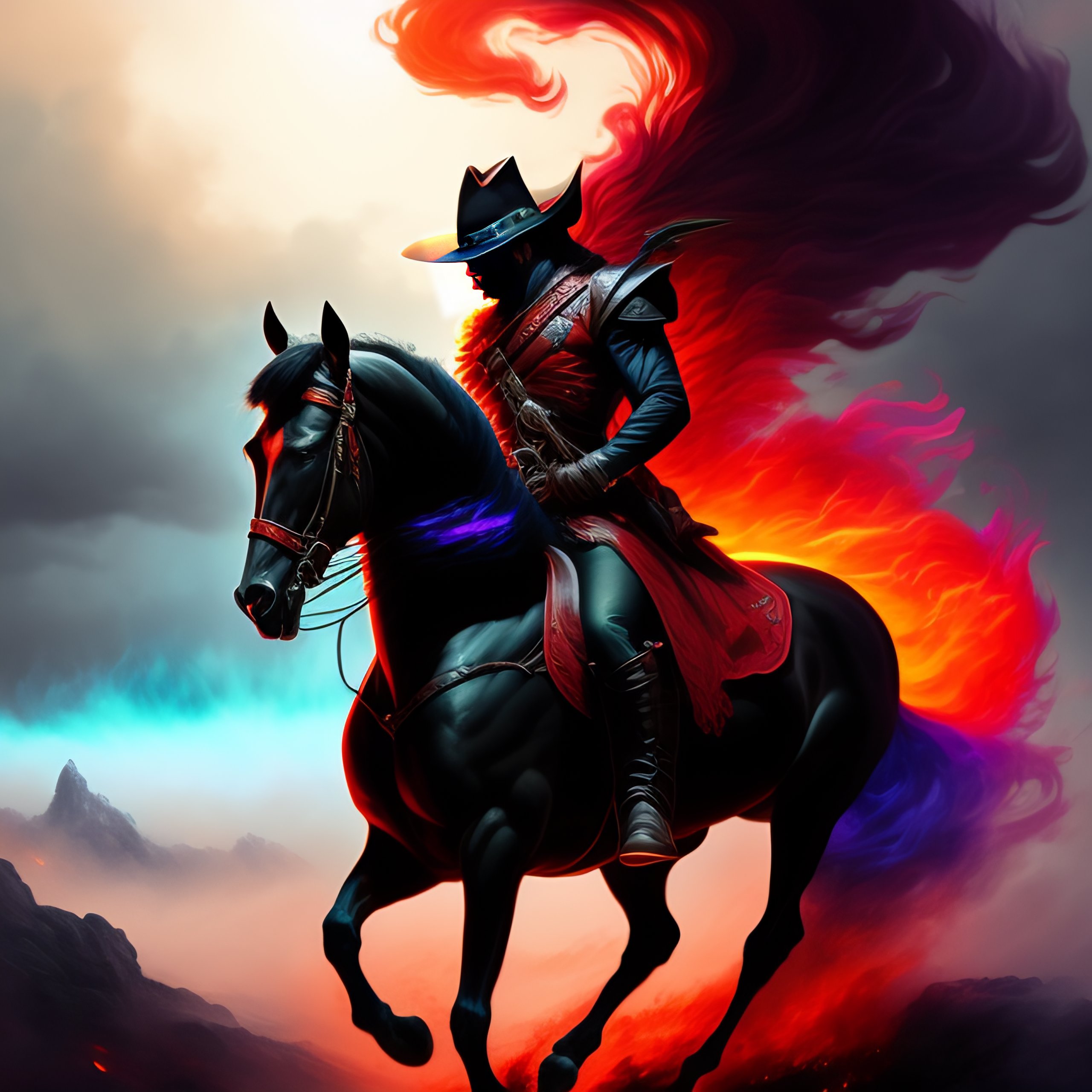 Lexica - Dnd art for a a rainbow demon, a gigantic black demon, riding ...