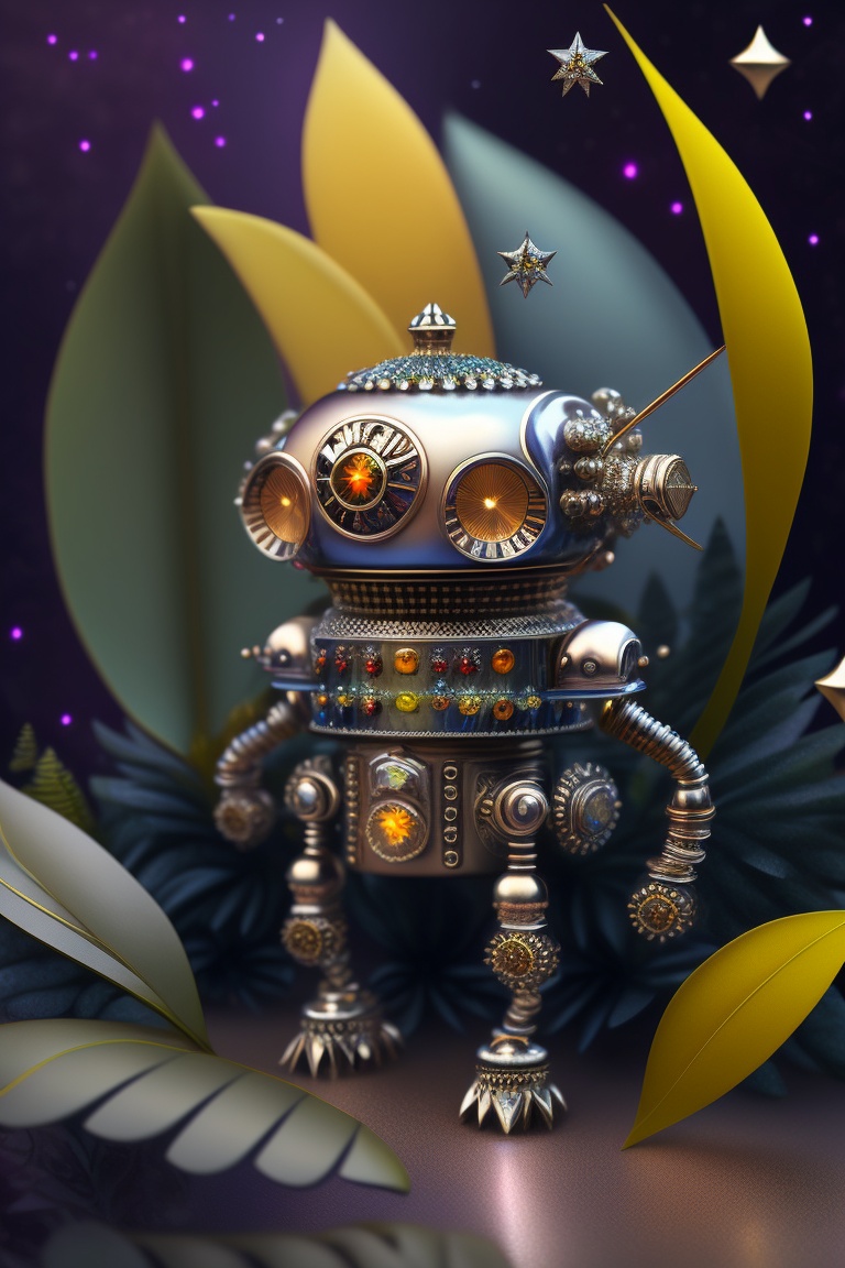 Lexica - Magic trippy silver 1950;s spiked robot with attitude, jewel ...