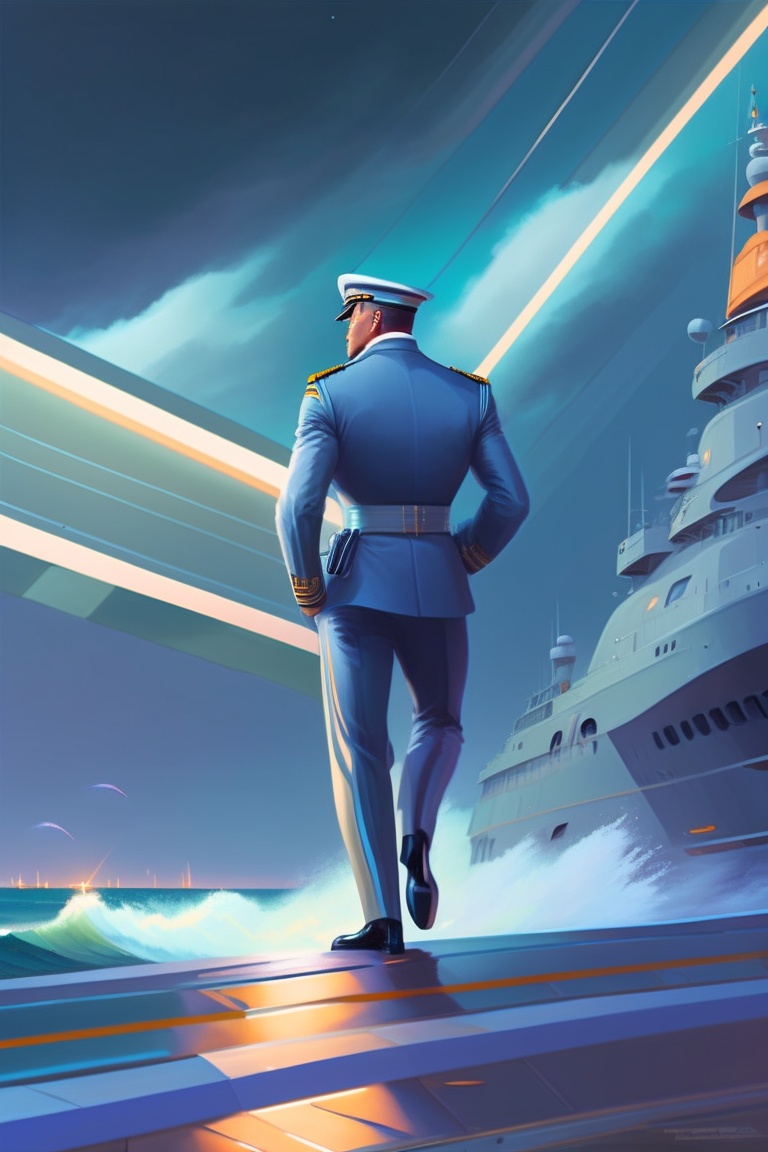 Lexica - "male ship captain steering through the rough seas" by Syd Mead, cold color palette ...