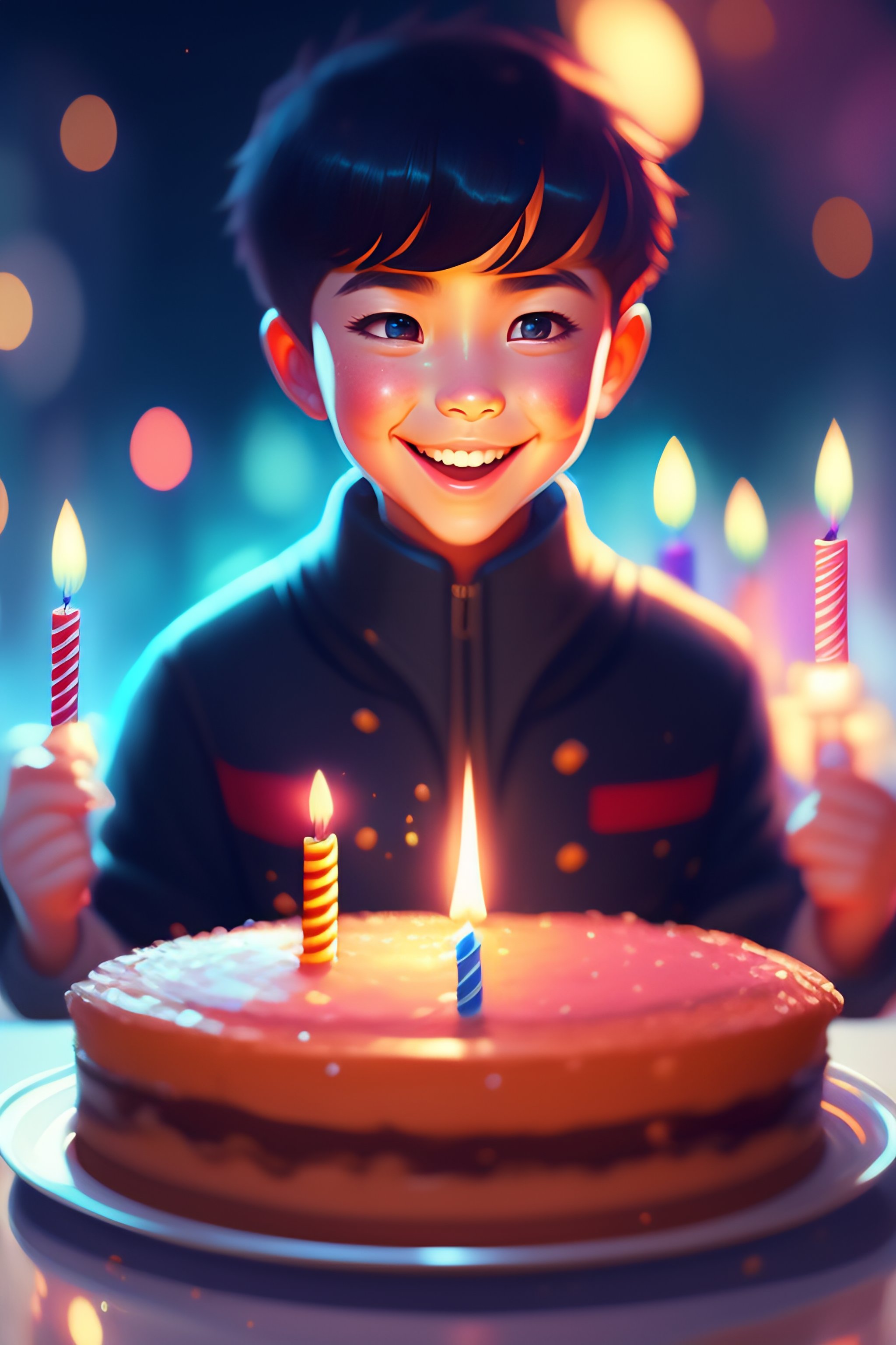 Lexica - Laughting boy eating huge birthday cake with candles ...