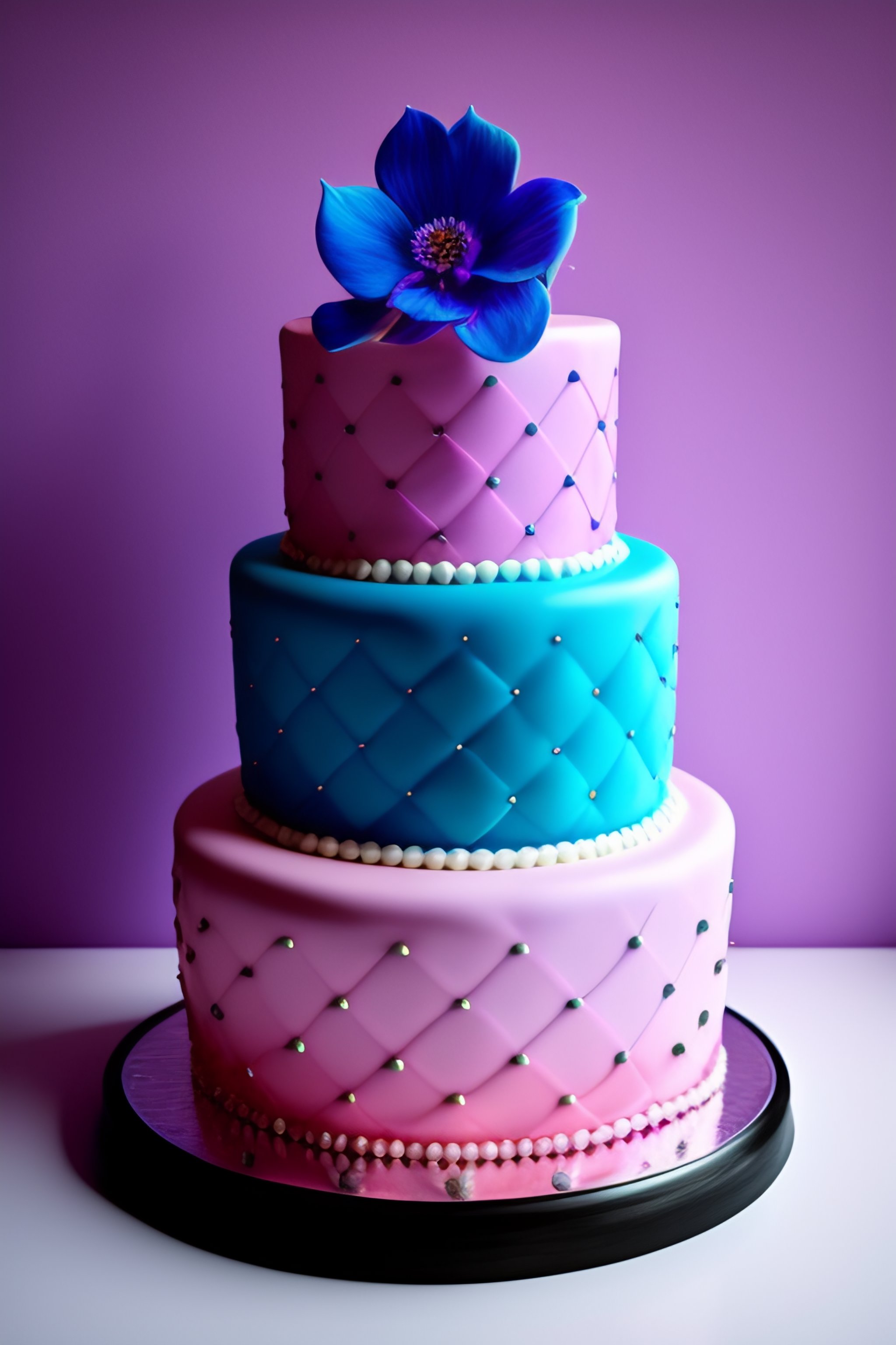 Lexica - Blue pink purple cake with piped flowers